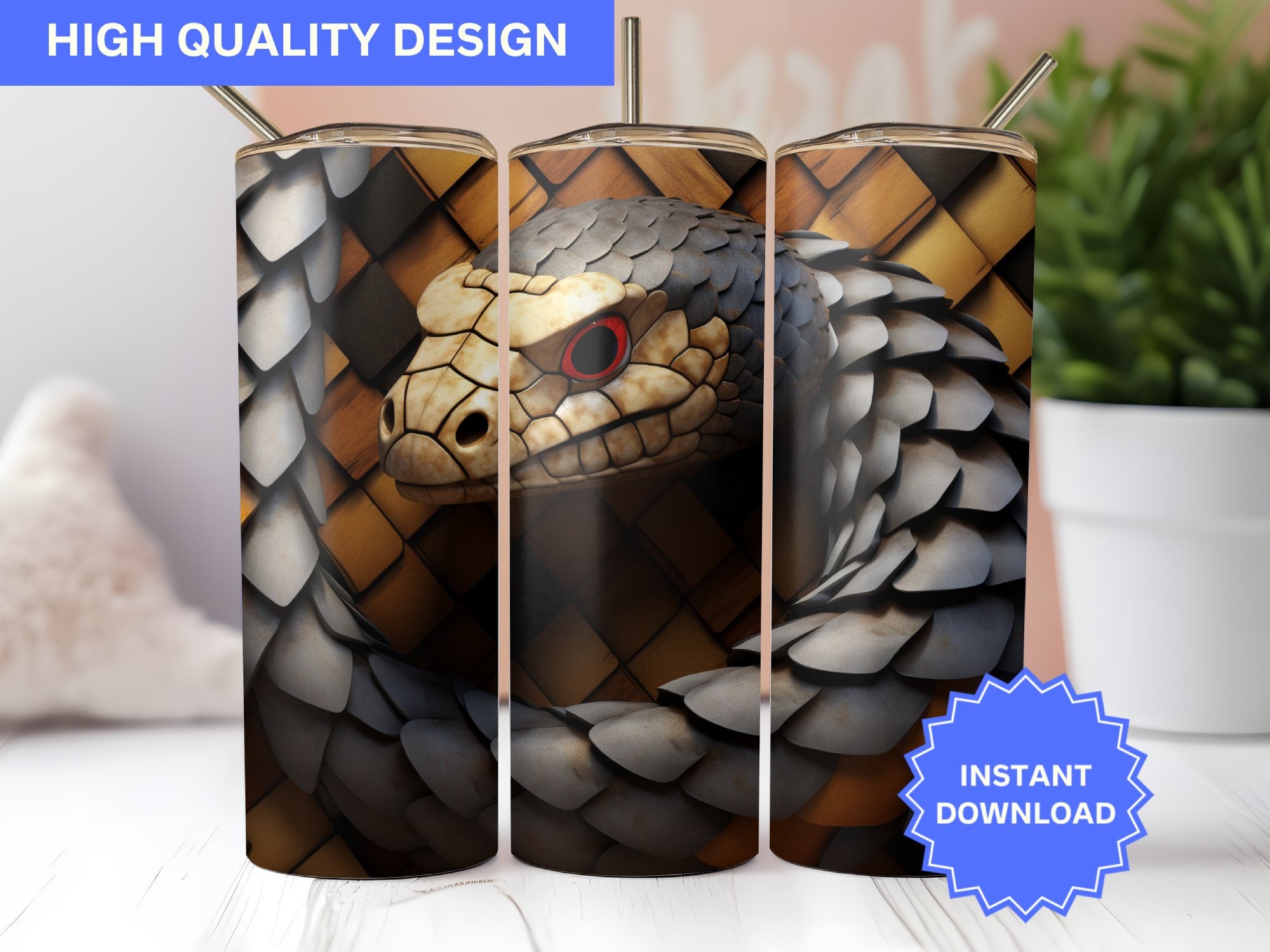 3D Reptile Black Mamba Wooden Snake 3D Animal Tumbler Wrap 20 Oz Skinny ...