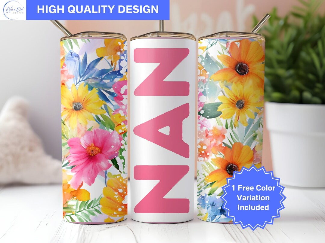 Nan Floral Tumbler Wrap, 20oz Skinny Tumbler Seamless Watercolor ...