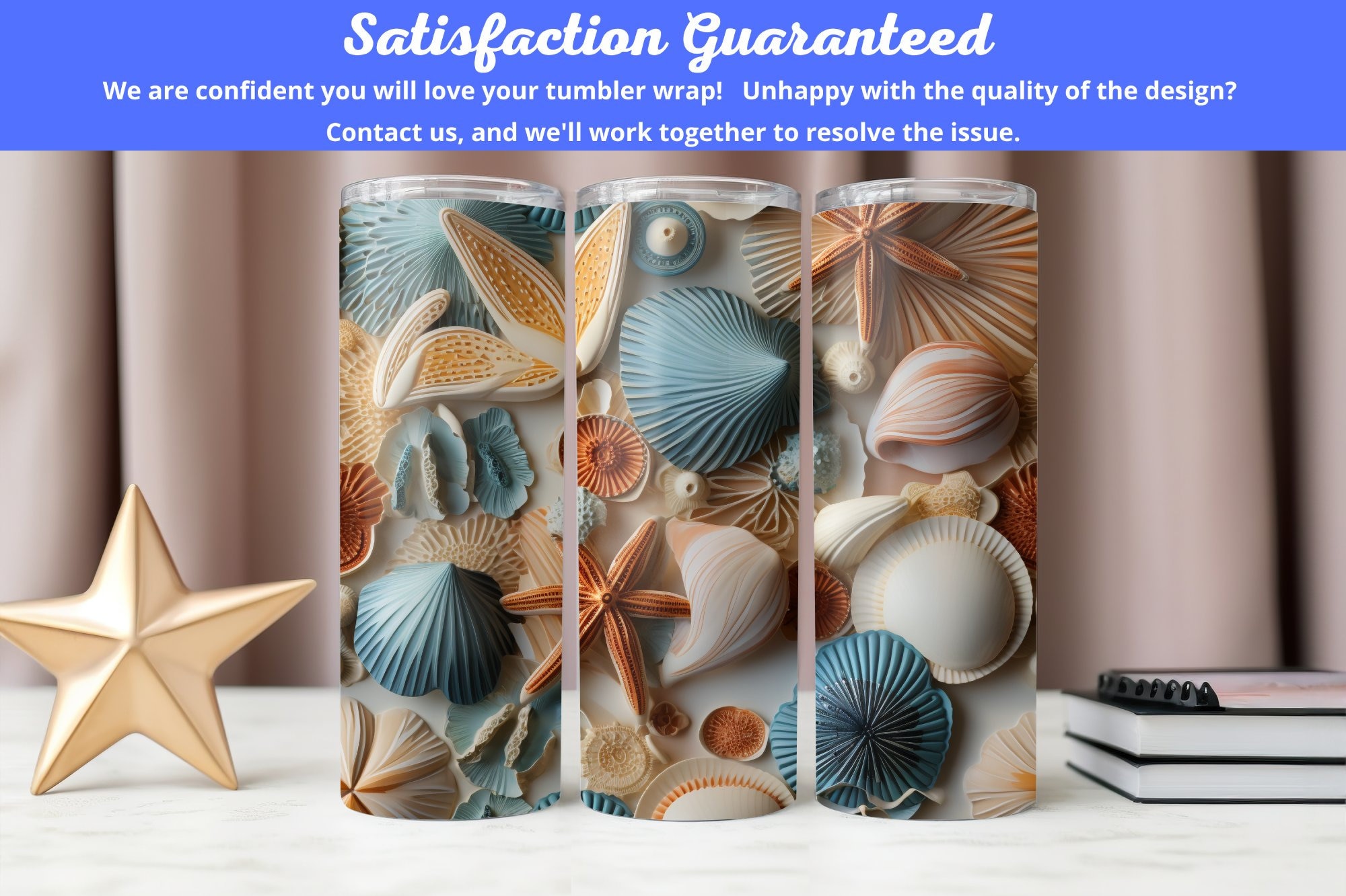3D Seashells Seamless Tumbler Wrap Seashell Assortment 20 Oz Skinny ...