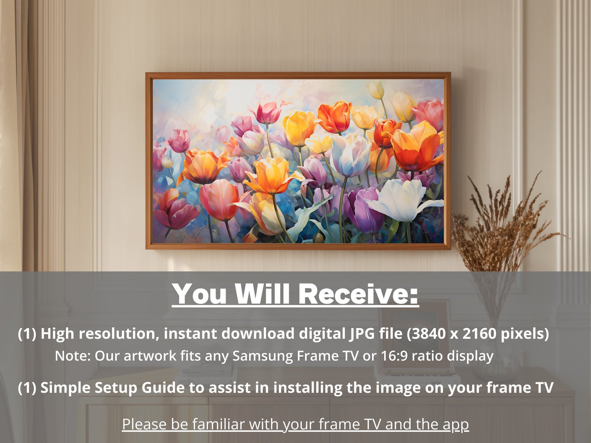 Colorful Tulips Samsung Frame TV Art, Spring Art TV Decor, Vibrant ...