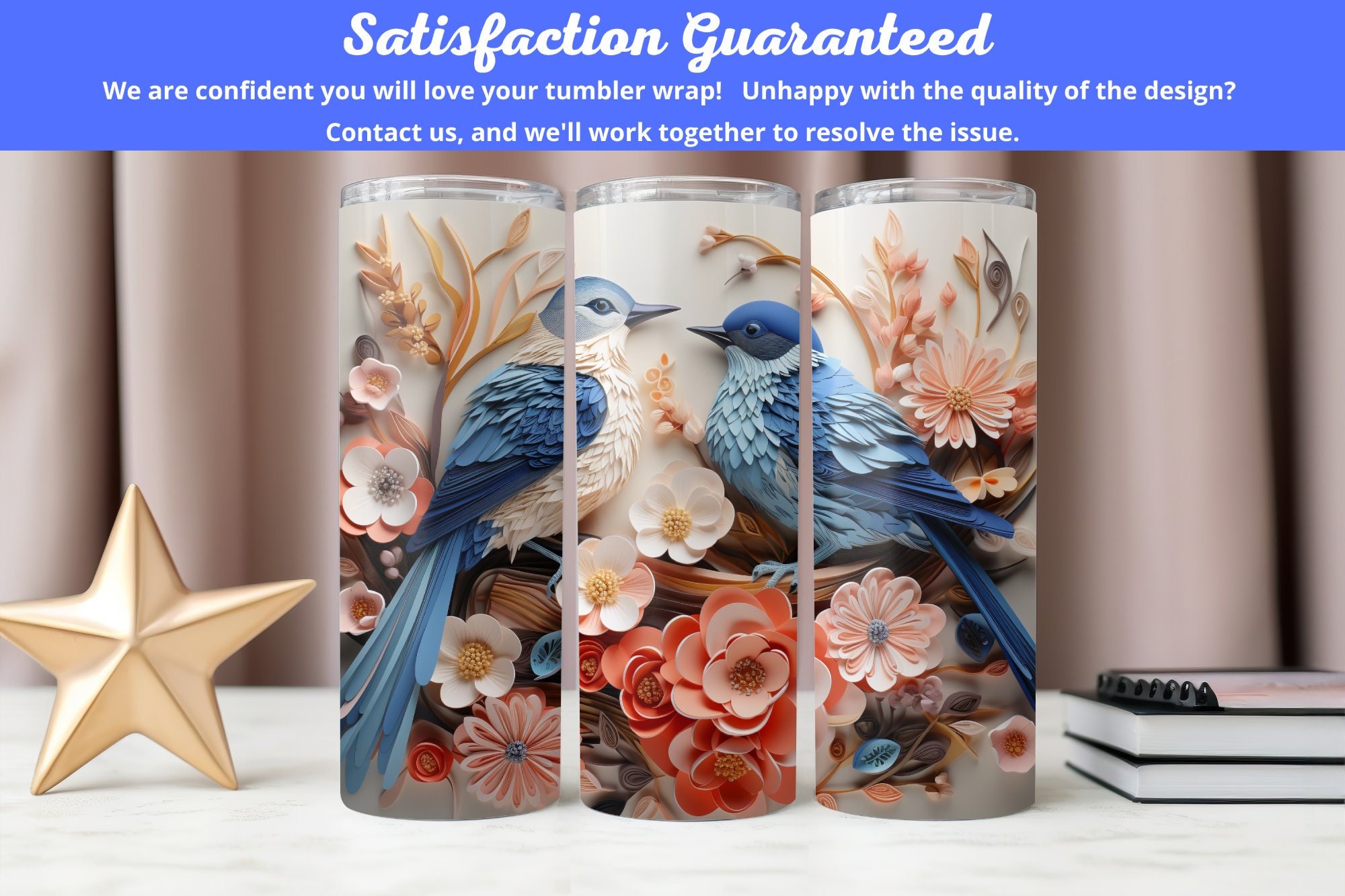 3D Tumbler Wrap 3D Bluebirds Flowers 20 Oz Skinny Tumbler - Etsy