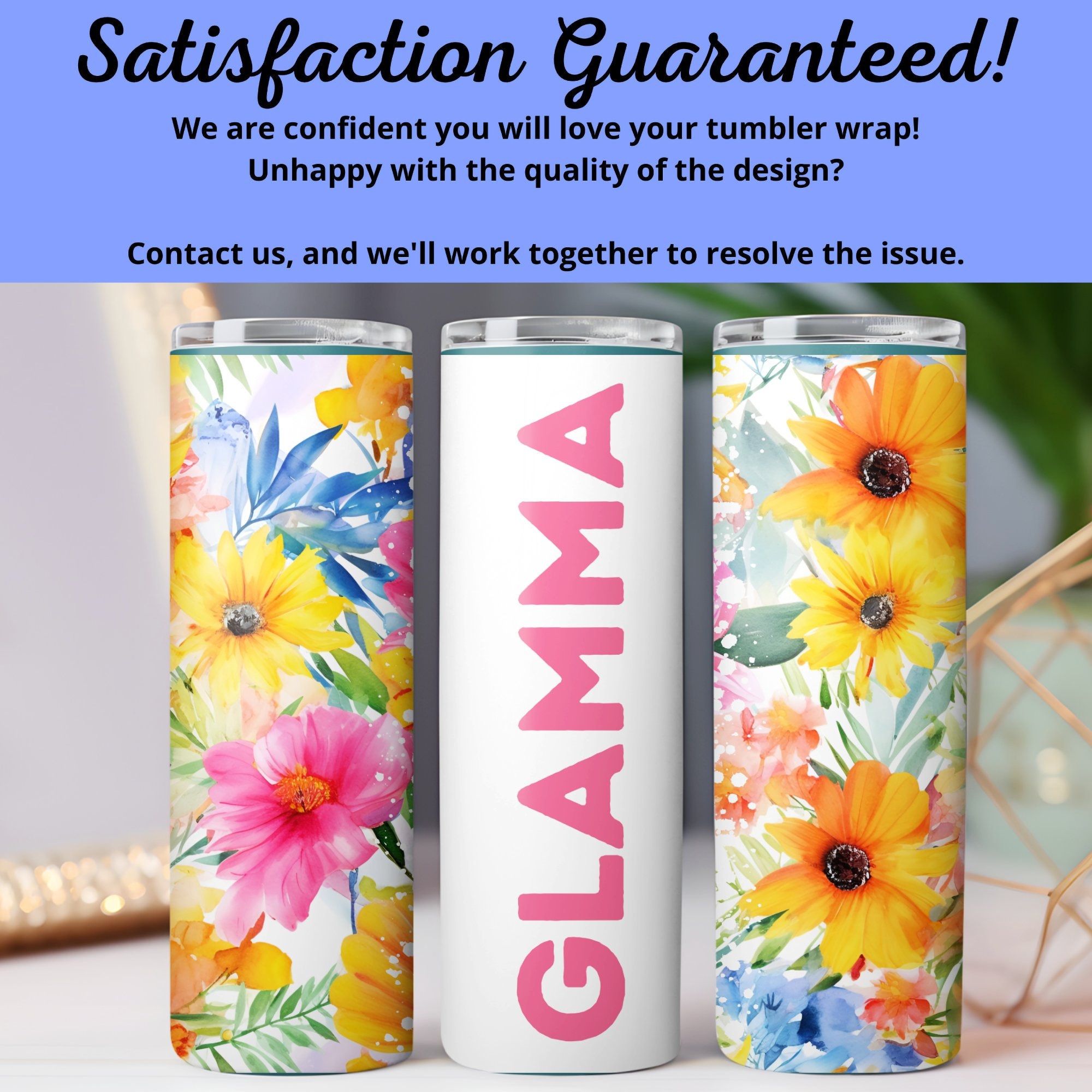 GLAMMA Colorful Floral Tumbler Wrap, 20 Oz Skinny Tumbler Seamless ...