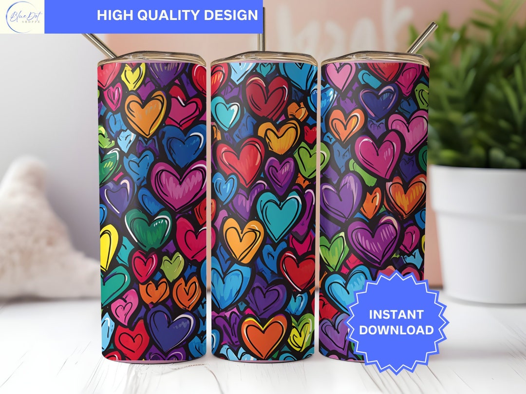 Colorful Heart Pattern Digital Tumbler Wrap, Seamless Design, Instant ...