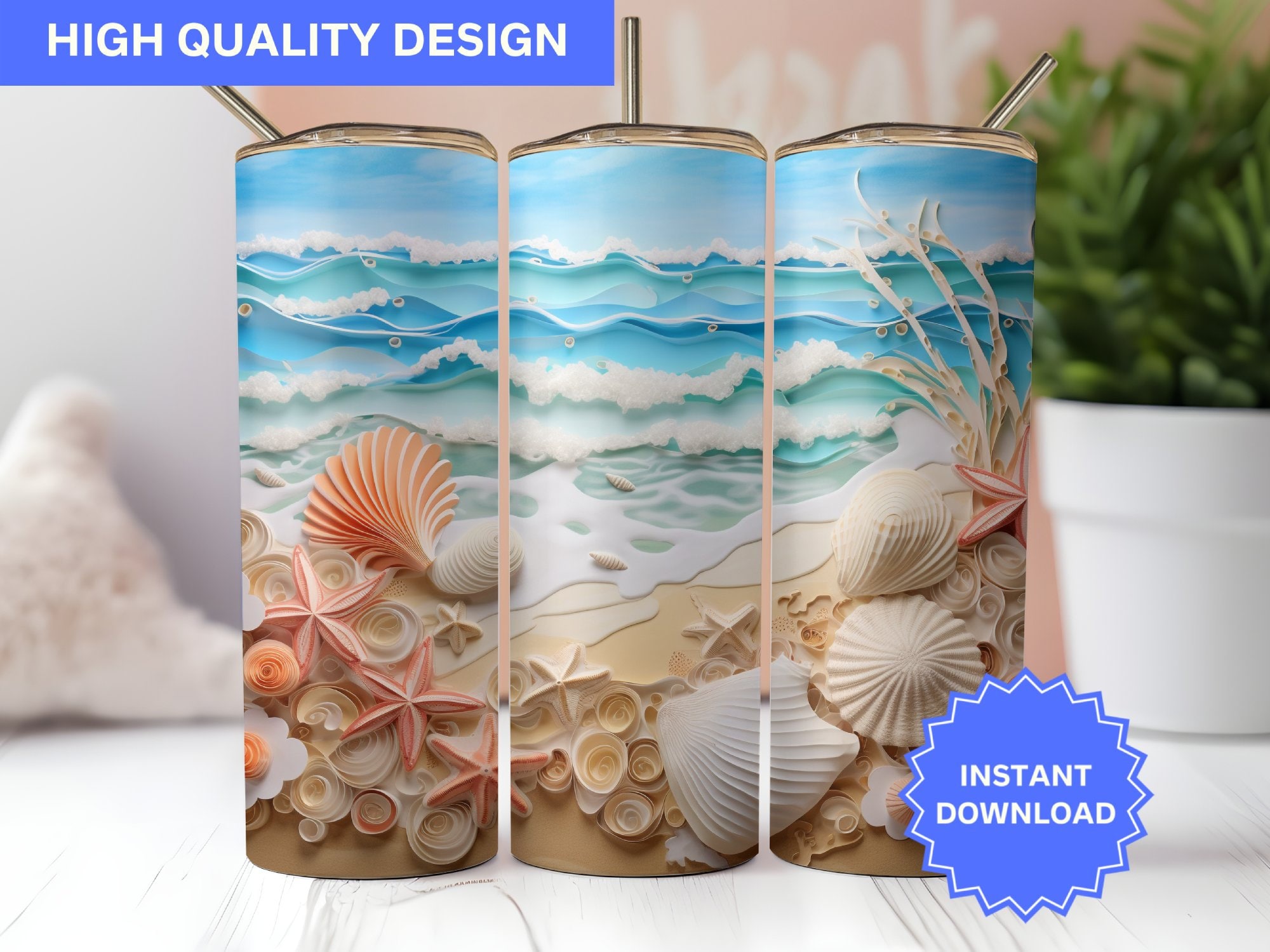 3D Beach Tumbler Wrap 3D Beach Seashells Ocean View Quilling - Etsy