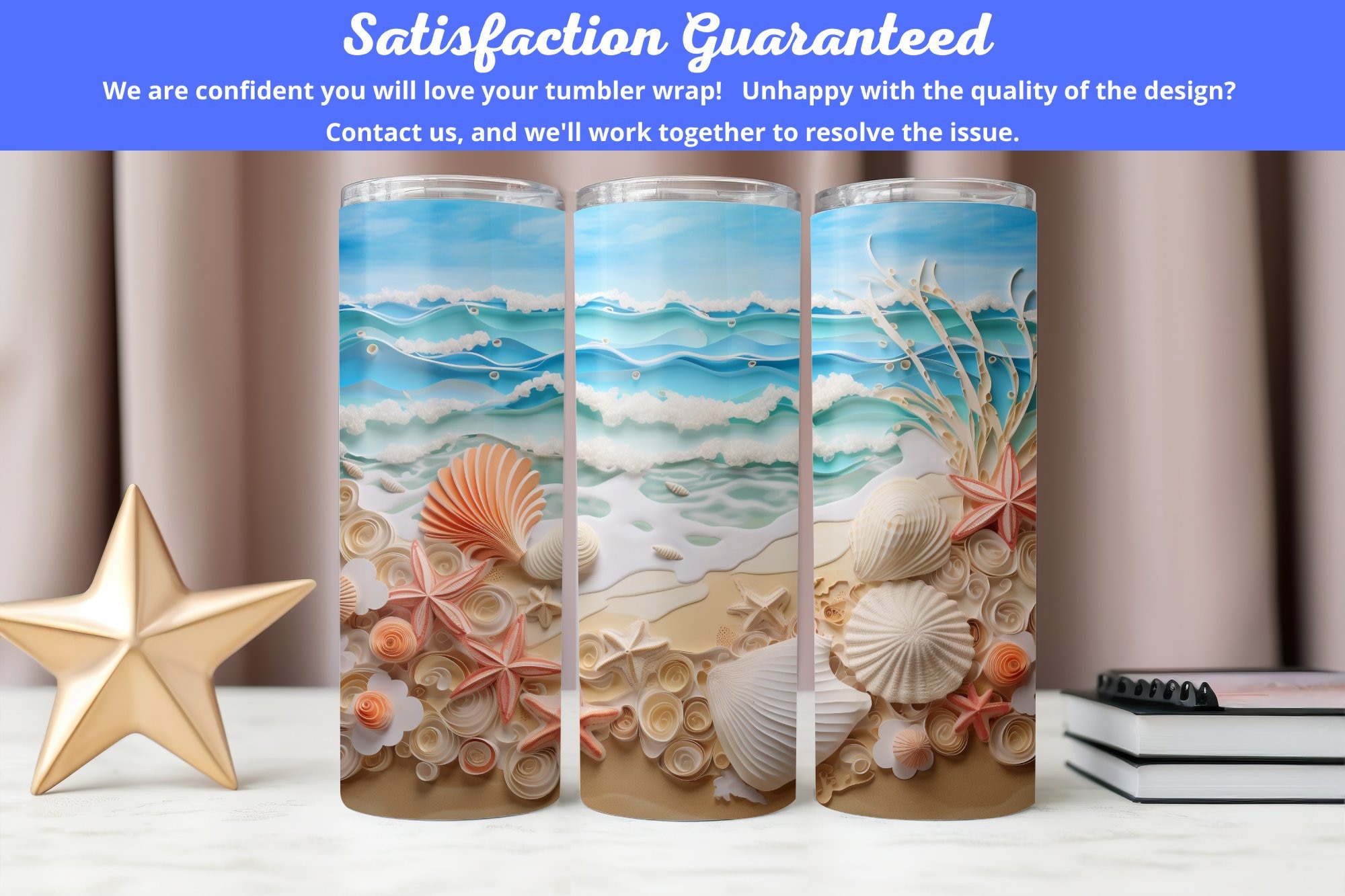 3D Beach Tumbler Wrap 3D Beach Seashells Ocean View Quilling - Etsy