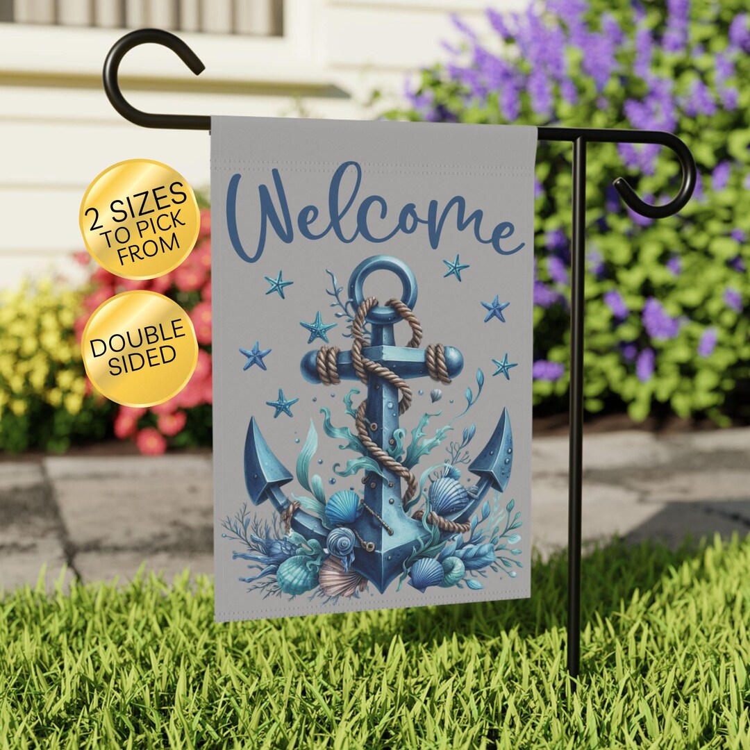 Garden Flag, Nautical Coastal Welcome Beach House Banner, Anchor Summer ...