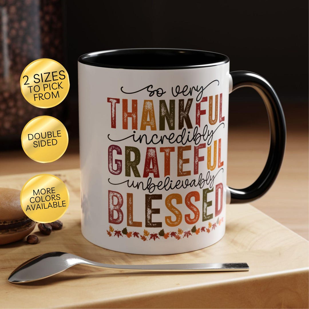 Thankful Grateful Blessed Coffee Mug: Autumn Ceramic Fall Gift - Etsy