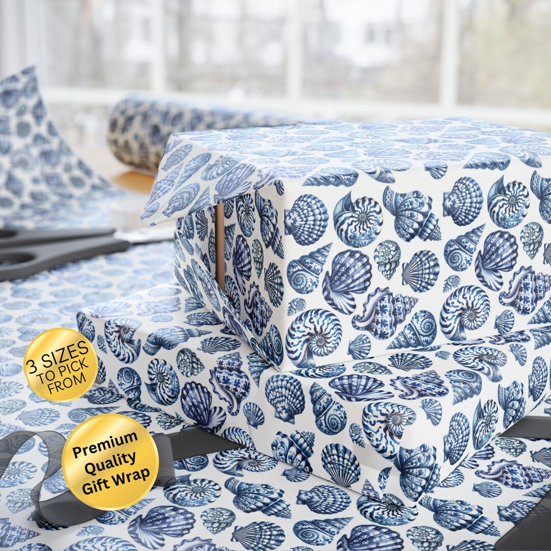Blue Seashell French Toile Gift Wrap: Vintage Beach Holiday Roll - Etsy