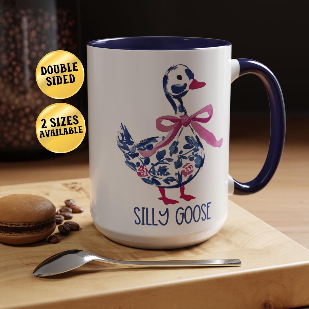 Blue French Toile Silly Goose Coffee Mug: Vintage Chinoiserie Ceramic ...