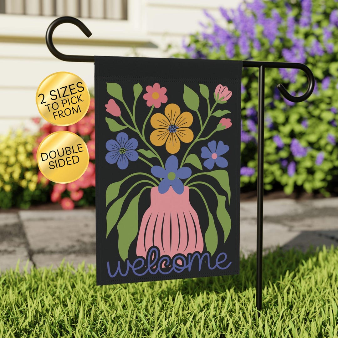 Garden Flag, Boho Floral Welcome Banner, Front Porch Decor, Welcome ...
