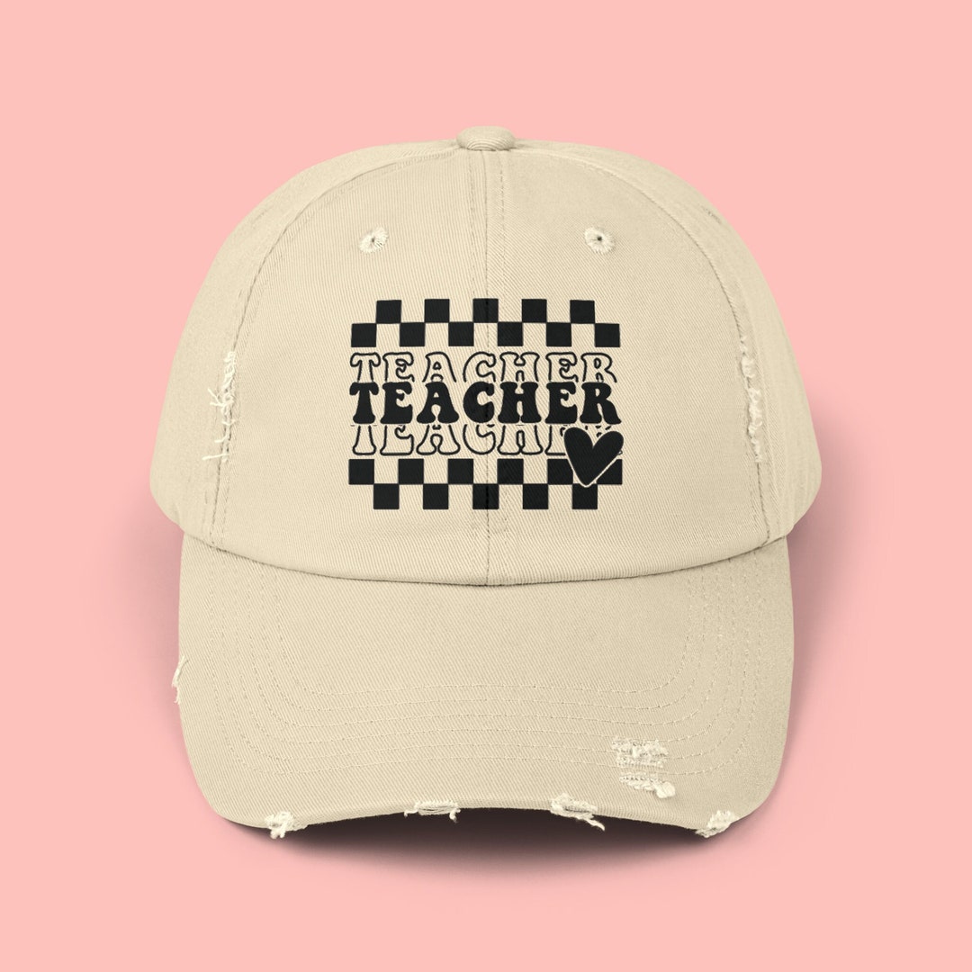 Retro Teacher Hat Cute Womens Baseball Cap Distressed Classic Cotton ...