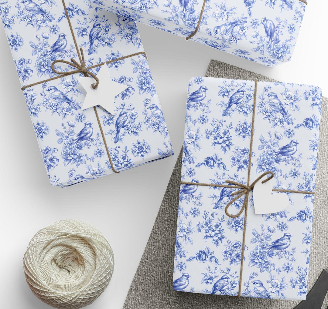 Gift Wrap, Blue French Toile Bird Wrapping Paper, Toile Gift Wrap ...