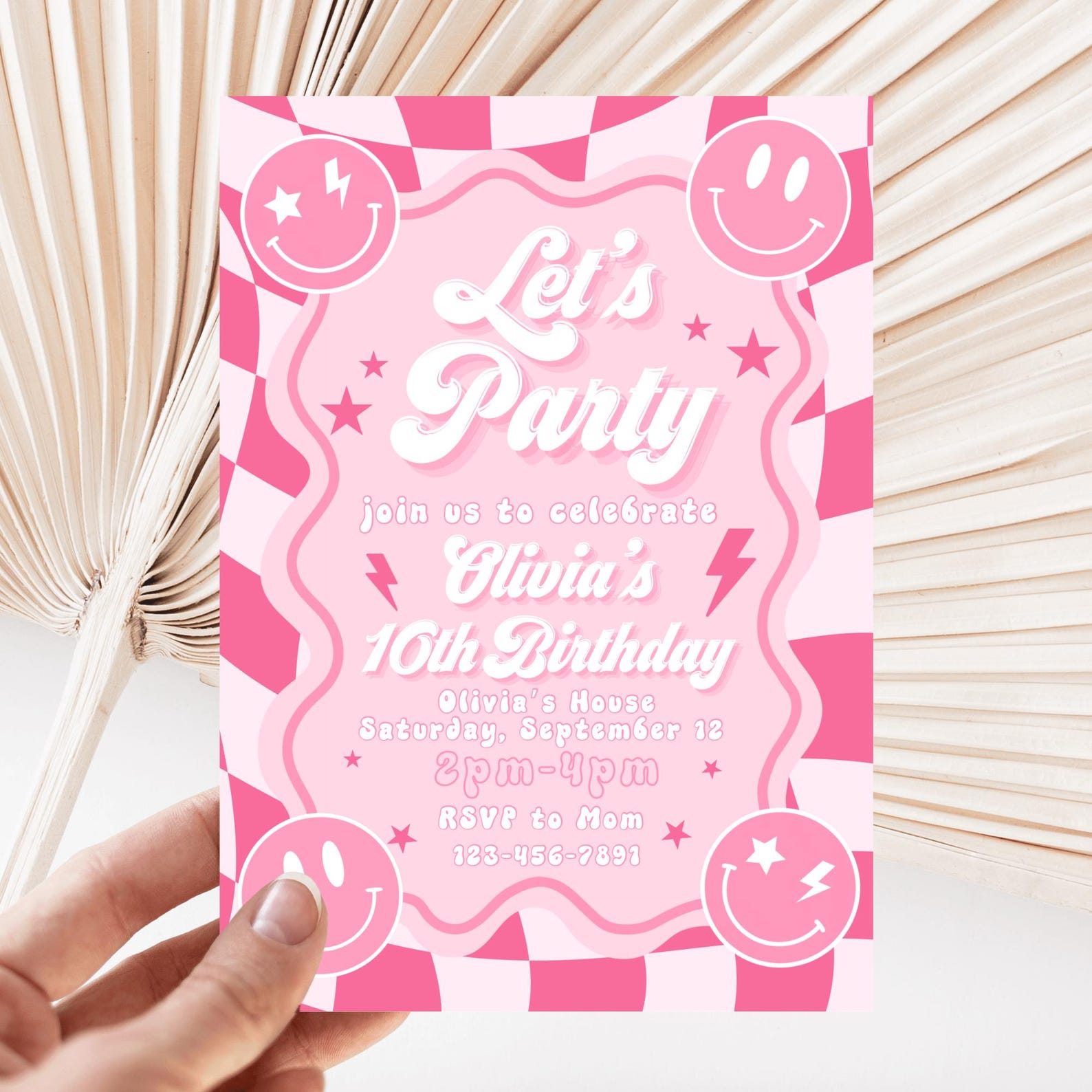 Editable Smiley Face Invitation Let's Party Retro Smiley Invite Any Age ...