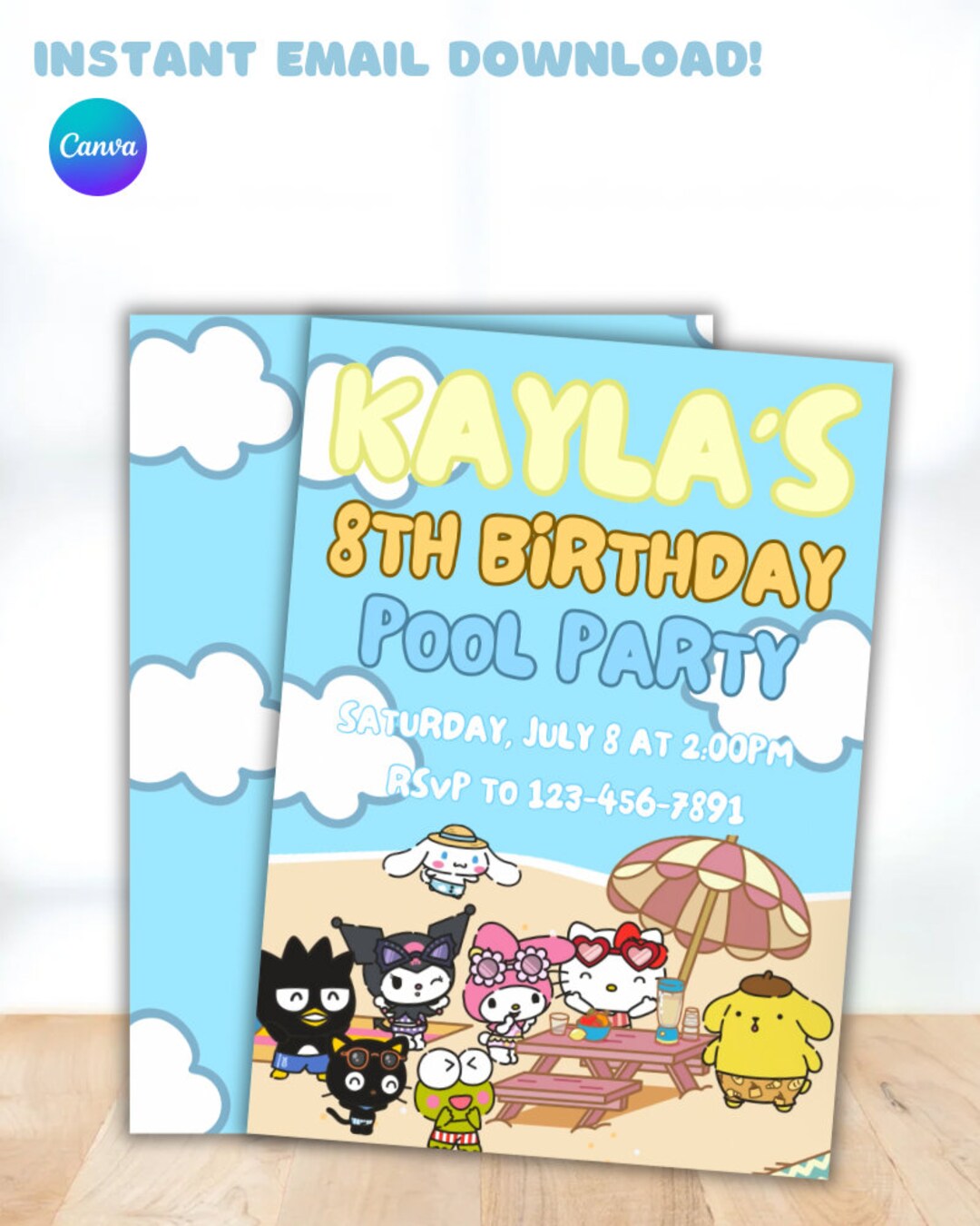 Kitty Pool Party Invitation Kitty Birthday Party Invitation Etsy