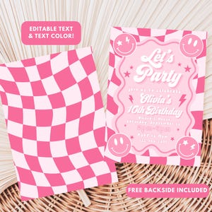 Editable Smiley Face Invitation Let's Party Retro Smiley Invite Any Age ...