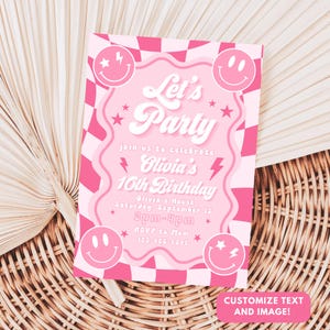 Editable Smiley Face Invitation Let's Party Retro Smiley Invite Any Age ...