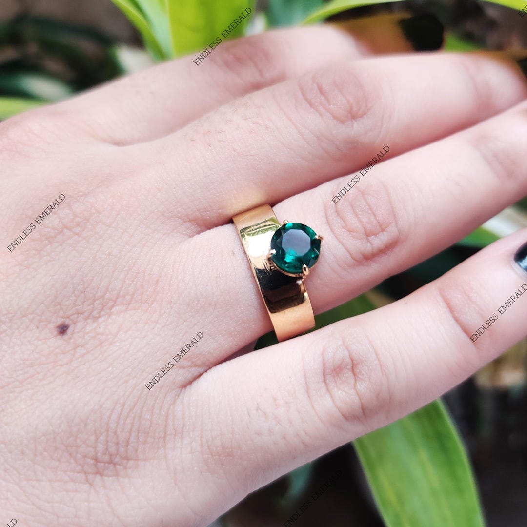 Green Emerald Cut With Inclusions 925 Sterling Silver Long Right Hand ...