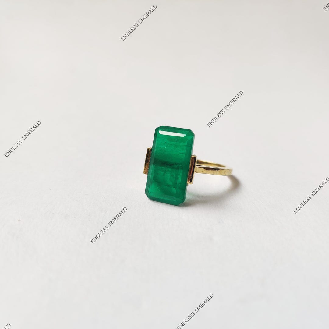 Green Emerald Cut With Inclusions 925 Sterling Silver Long Right Hand ...