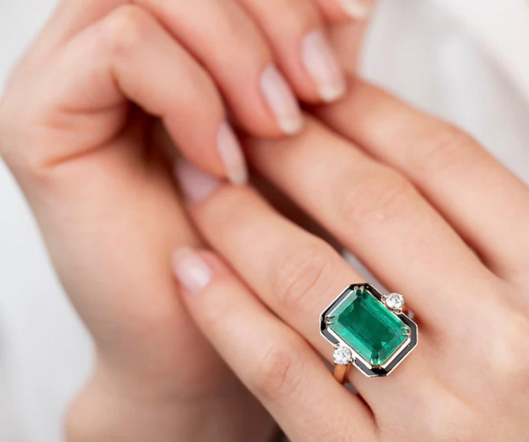 Green Emerald Cut With Inclusions 925 Sterling Silver Long Right Hand ...