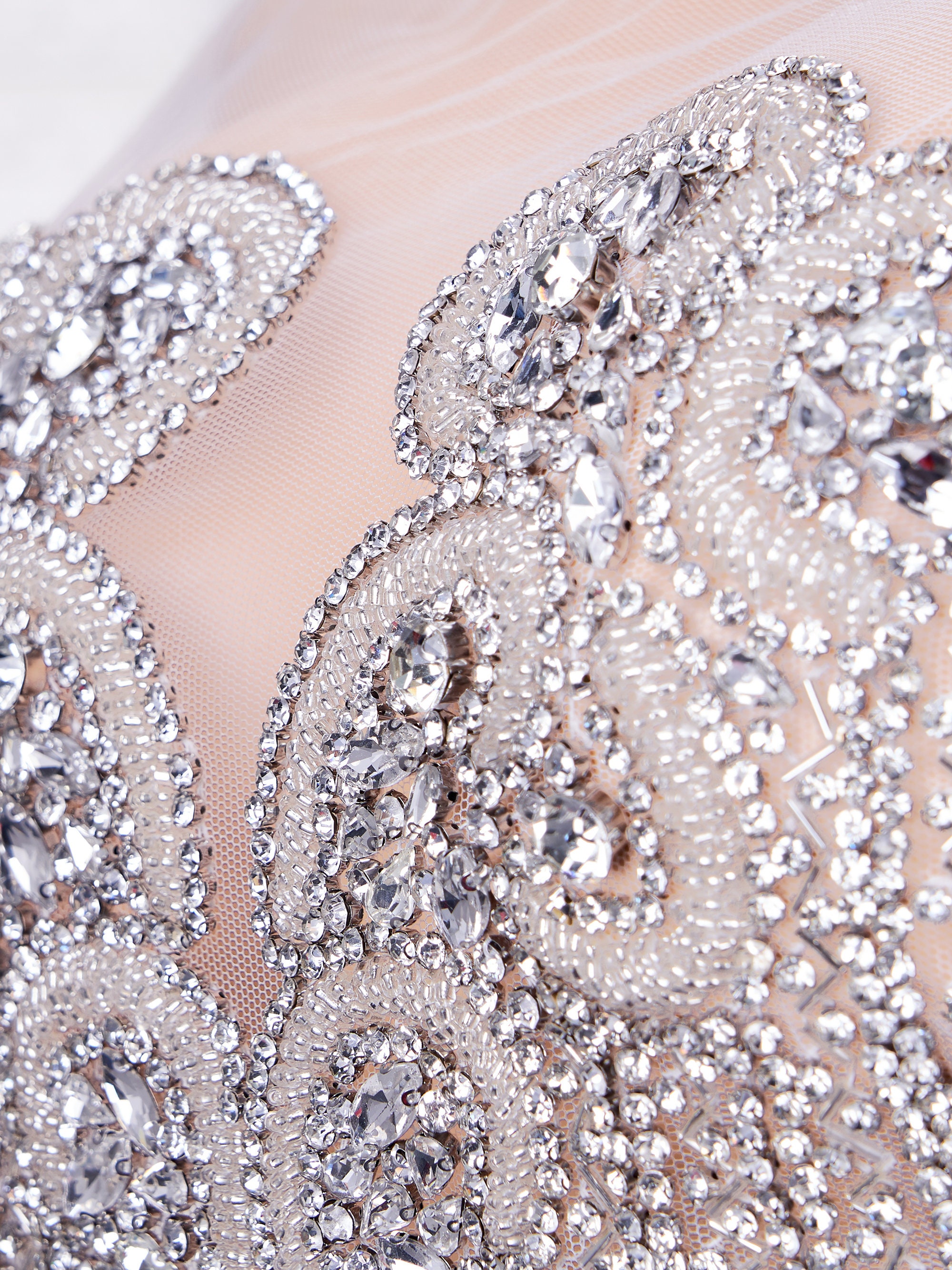 Silver Rhinestone Bodice Applique for Woman's Dress, Bling Crystal ...