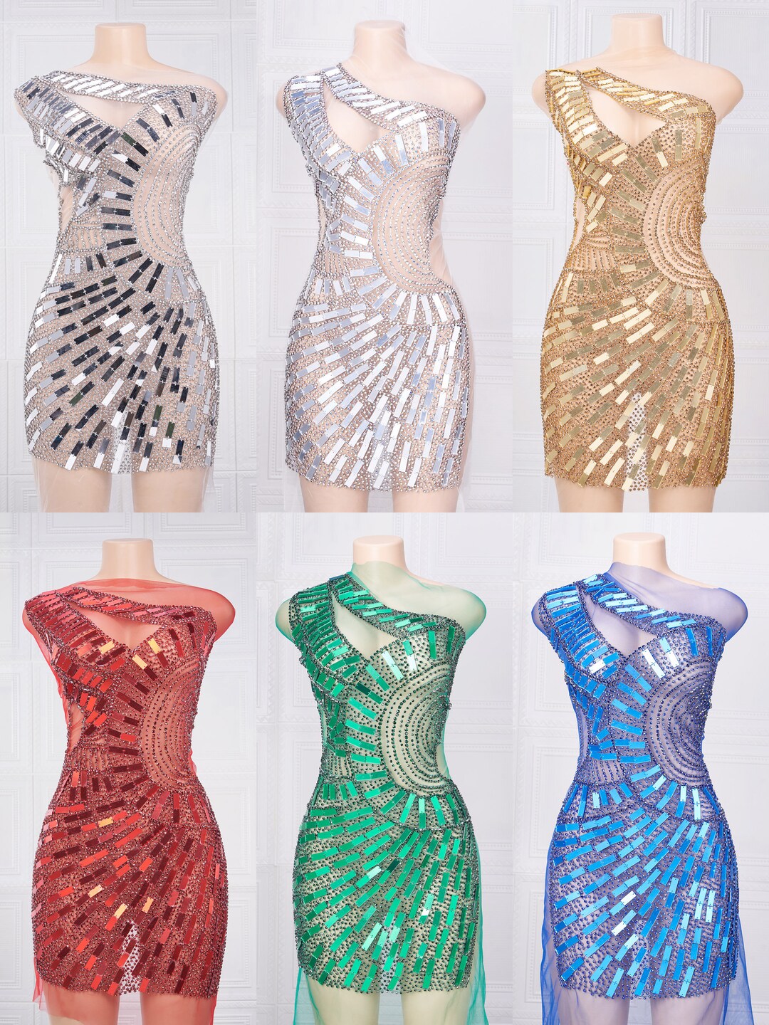 6 Colors Mirror Rhinestone Bodice Applique Choice for Woman's Dress ...