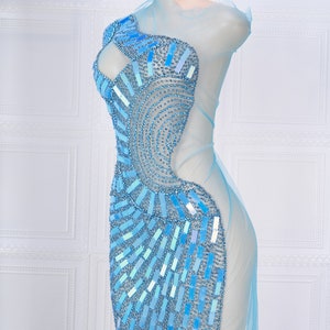 Aquamarine Mirror Rhinestone Bodice Applique for Woman's Dress ...