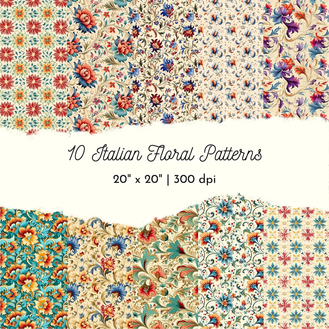 Baroque Italian Floral Seamless Digital Paper Pack - Set of 10 Upscaled ...