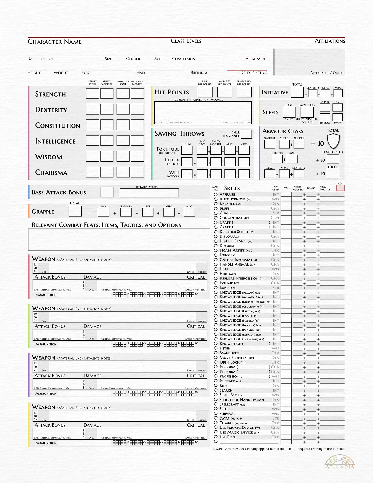 Dungeons and Dragons 3.5 Character Sheet - Etsy