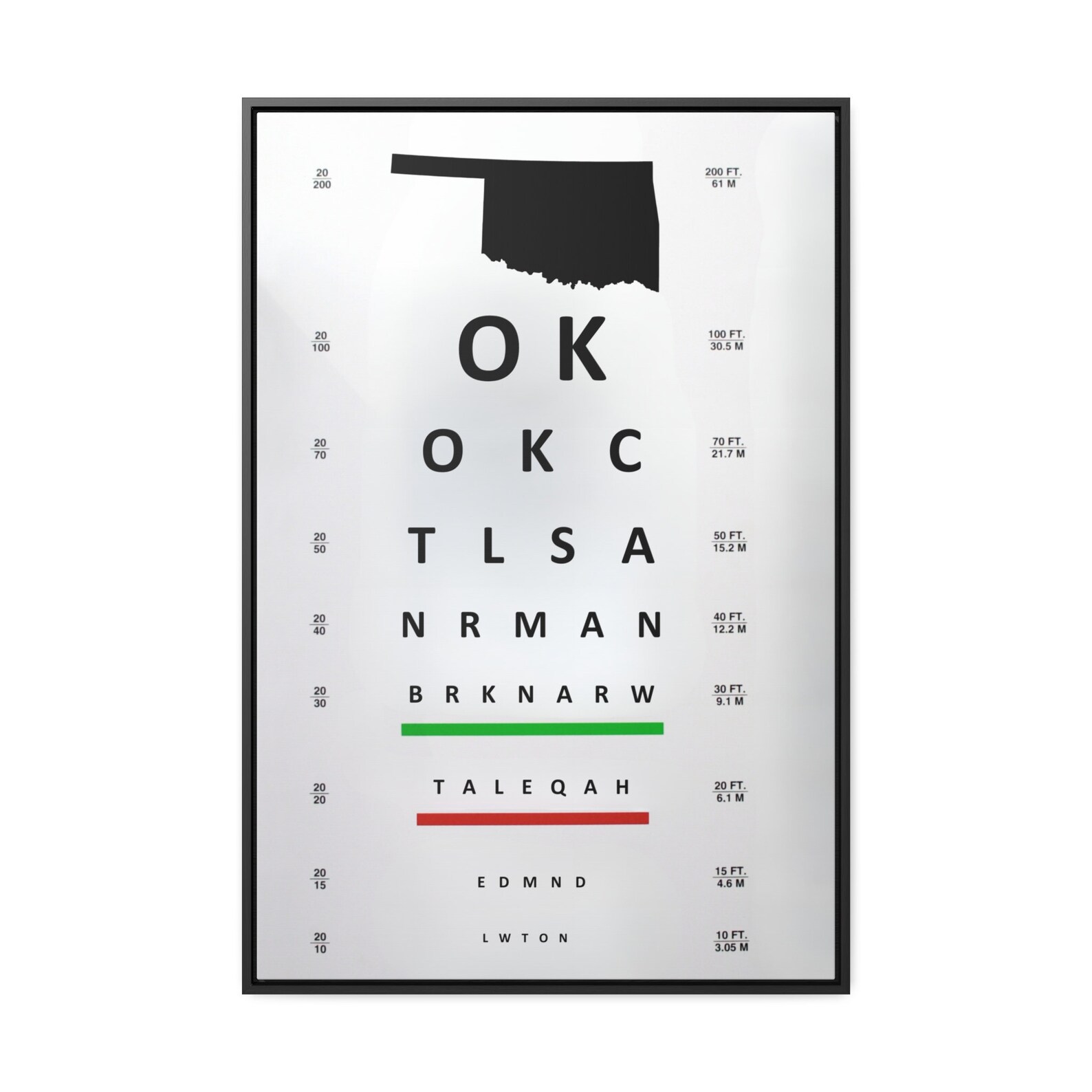 Oklahoma Visual Acuity Chart Perfect Graduation Gift Wall Decor for ...