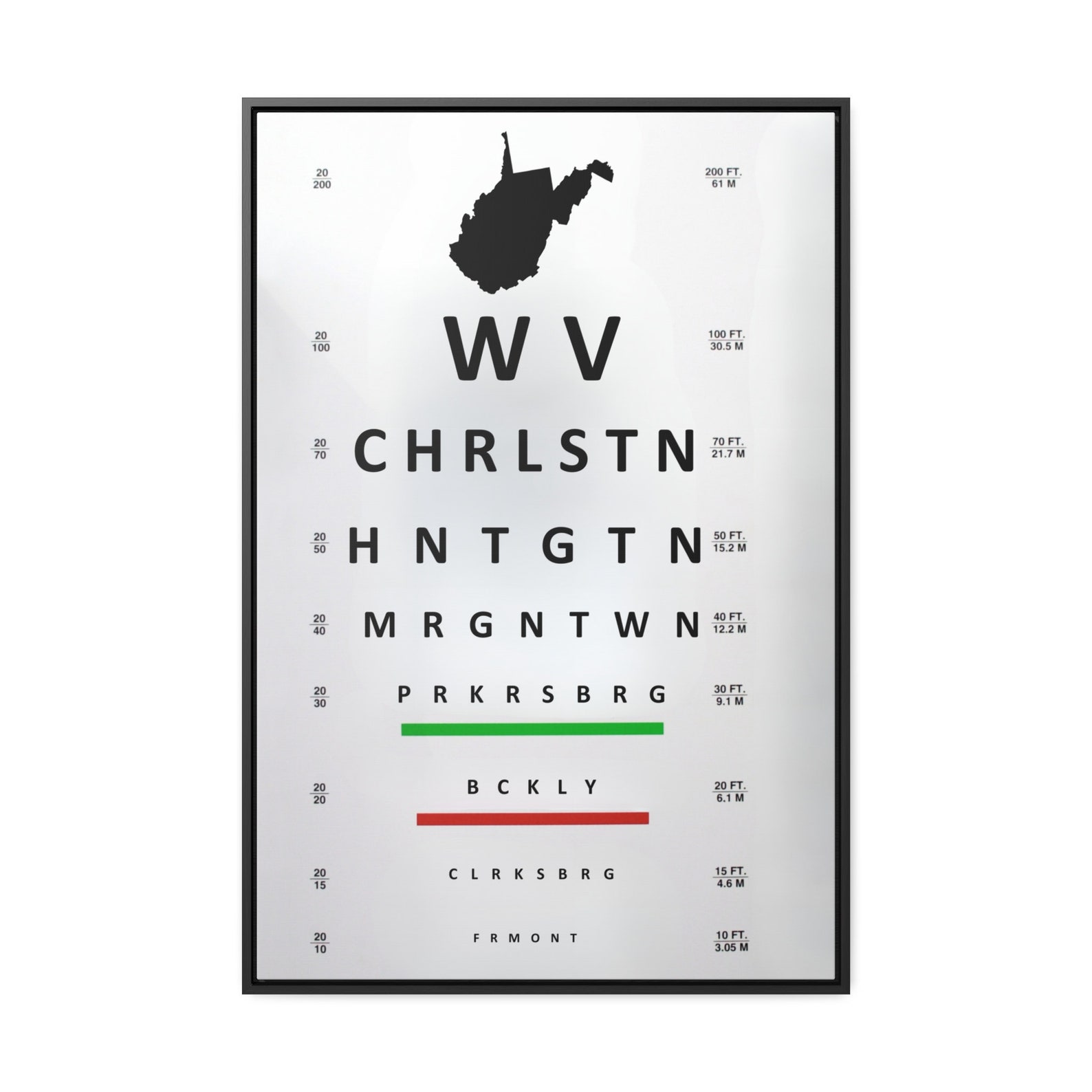 West Virginia Visual Acuity Chart Perfect Graduation Gift Wall Decor ...
