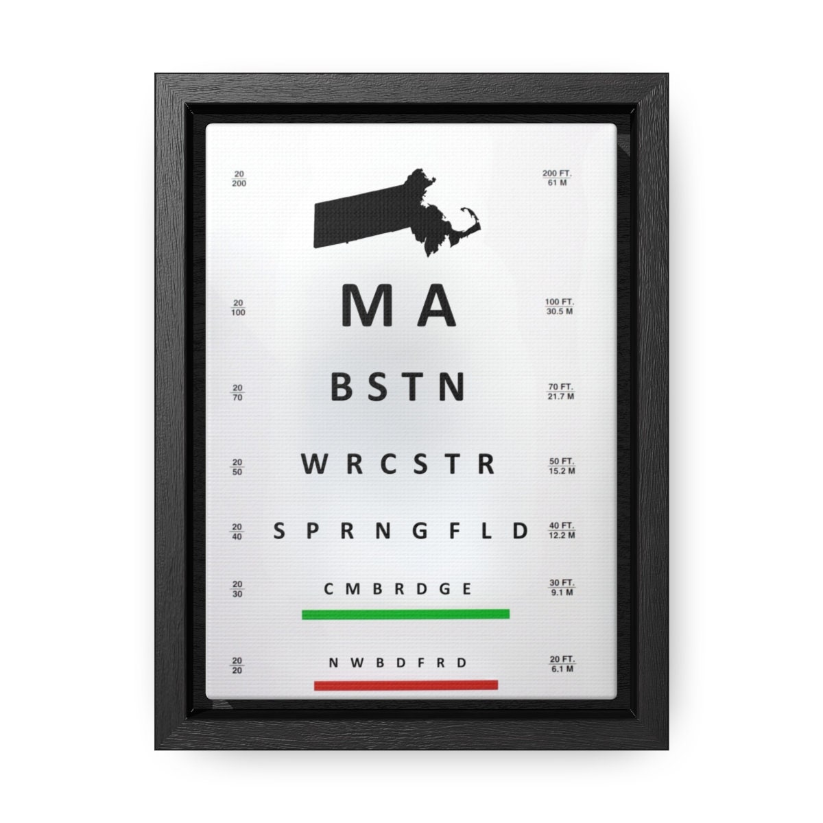 Massachusetts Visual Acuity Chart Perfect Graduation Gift Wall Decor ...