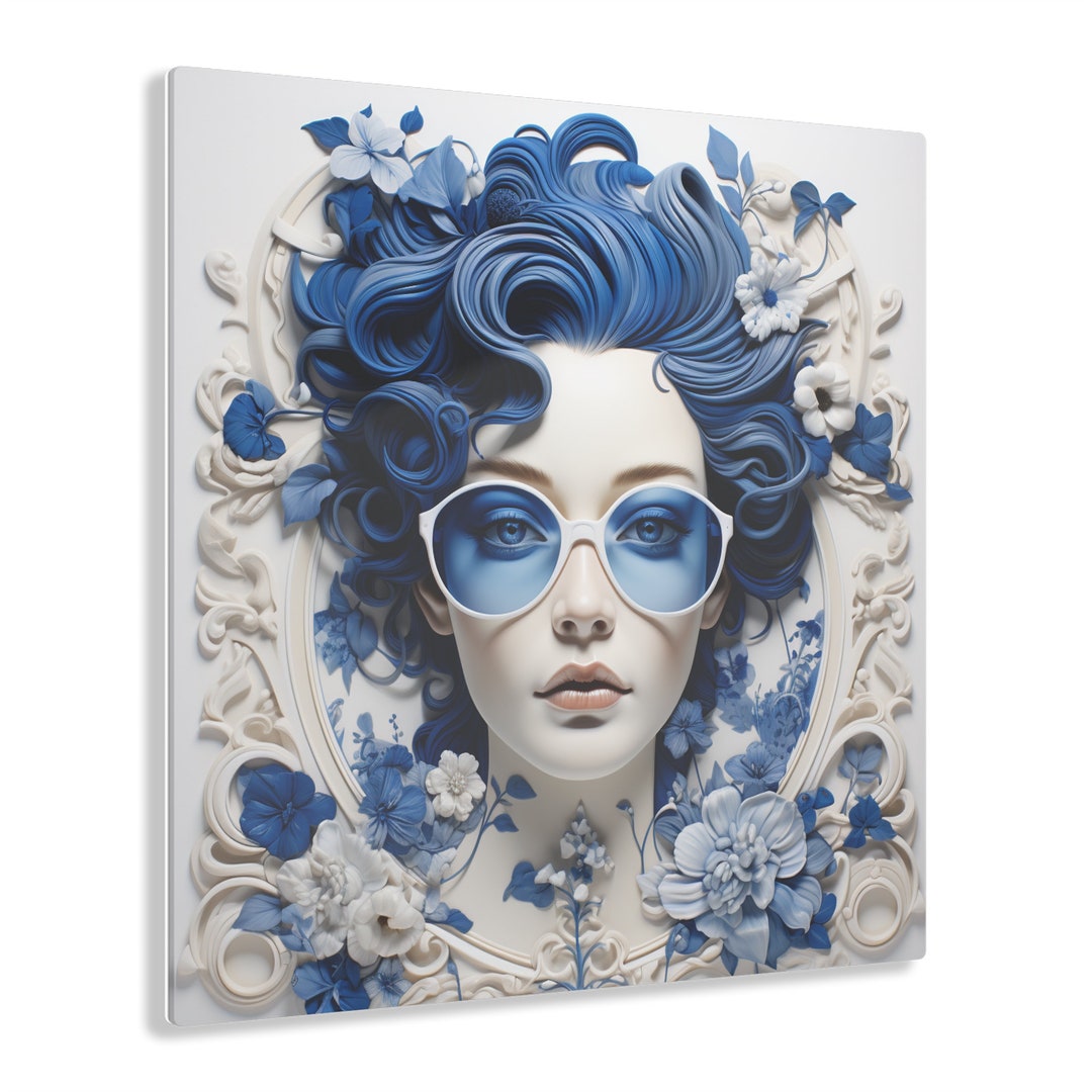 Optical Wall Art Optometrist Office Decor Blue & White Cameo Sunglasses ...