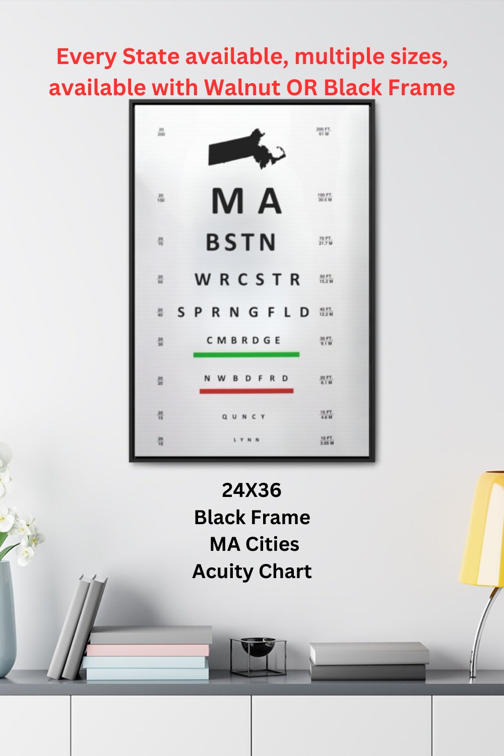 Massachusetts Visual Acuity Chart Perfect Graduation Gift Wall Decor ...