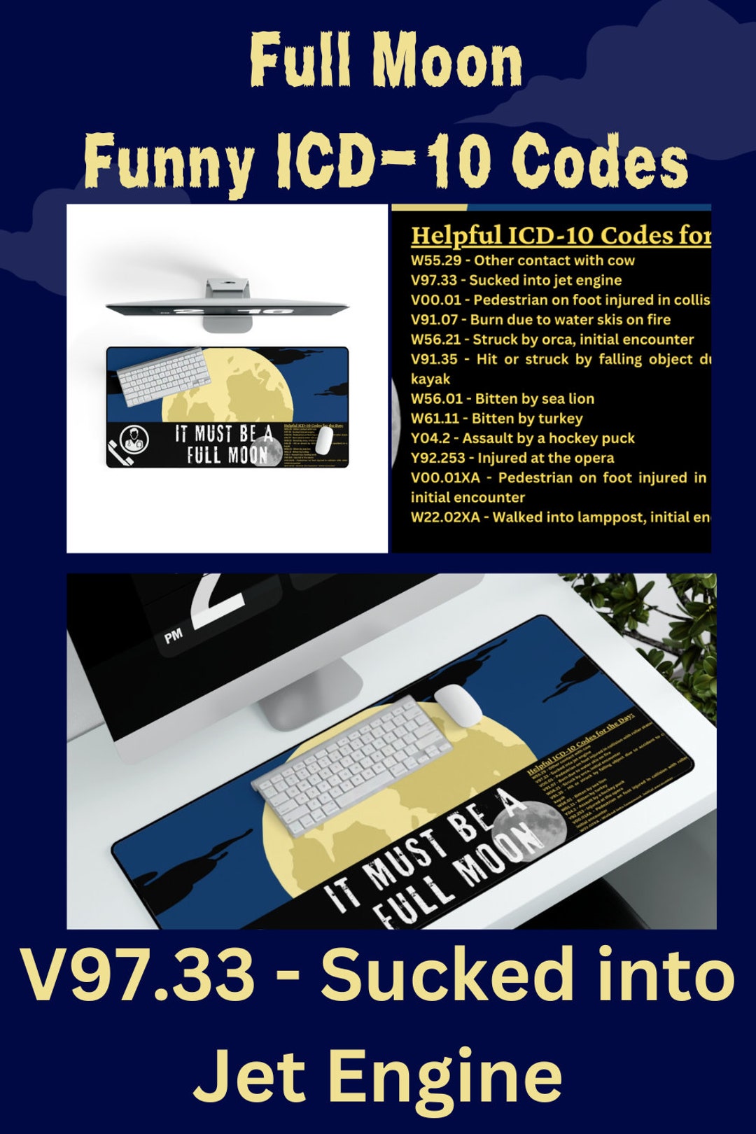 Full Moon Healthcare Desk Mat | Funny ICD-10 Codes for Healthcare Pros ...