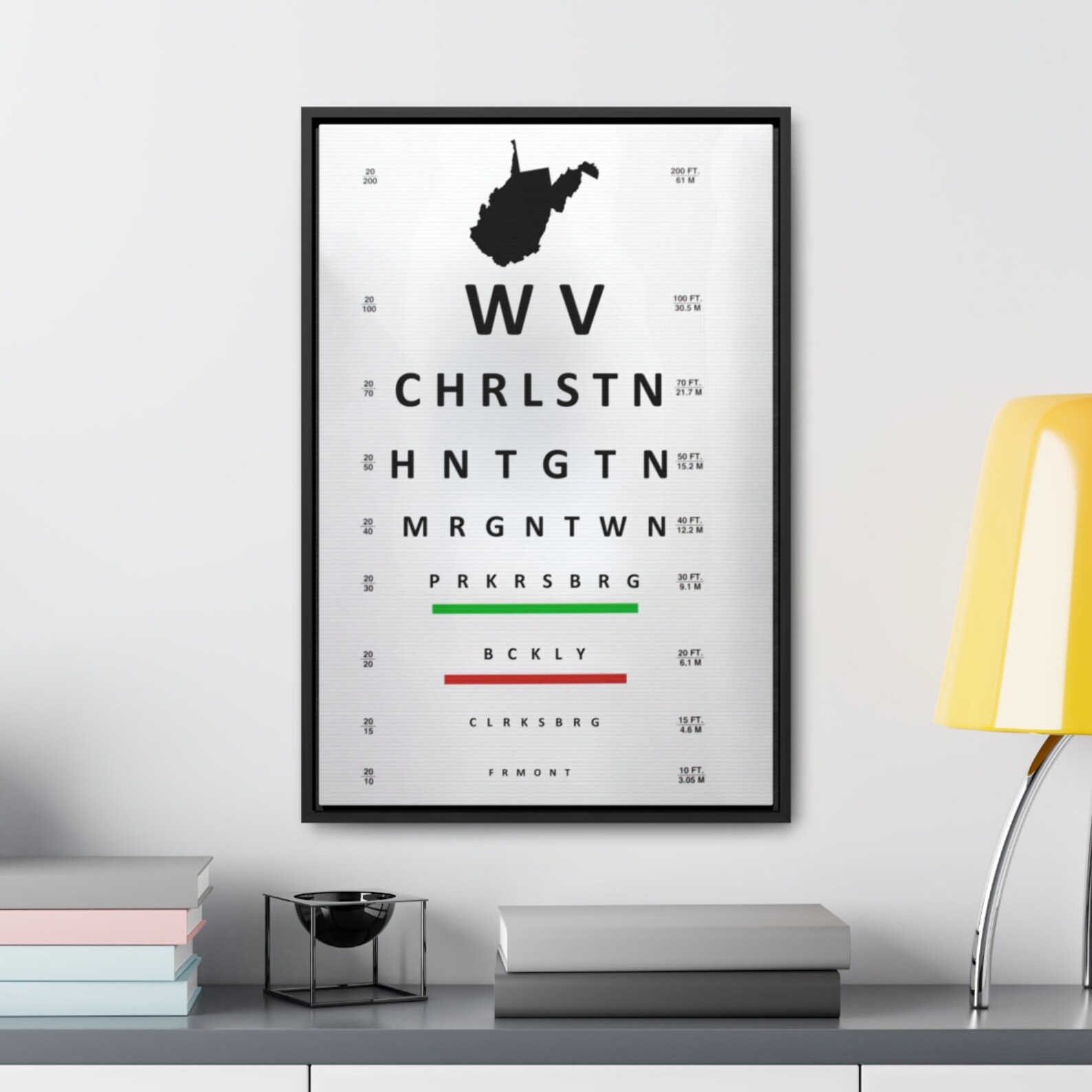 West Virginia Visual Acuity Chart Perfect Graduation Gift Wall Decor ...