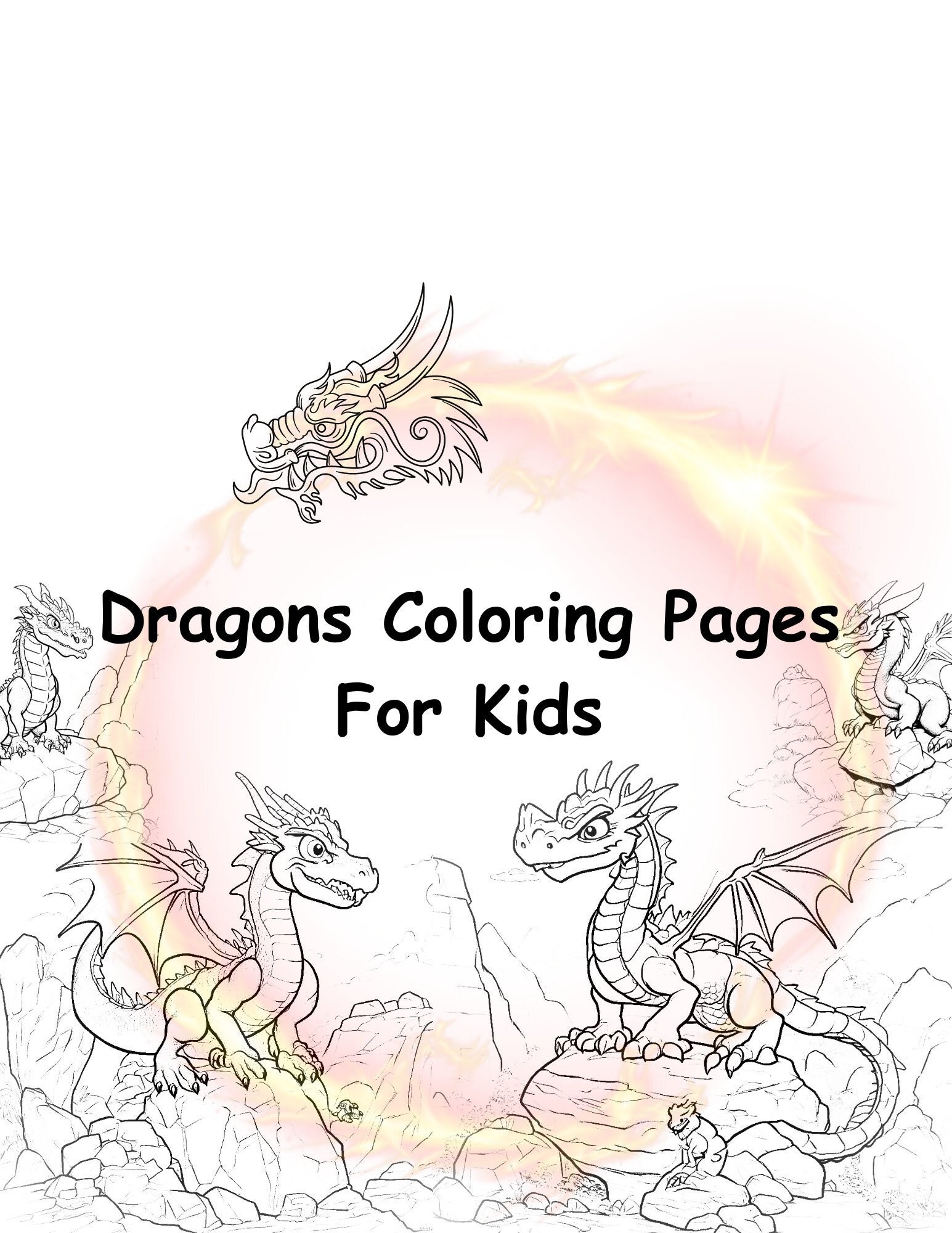 Dragon Coloring Page Book, Adults + Kids- Instant Download - Grayscale ...