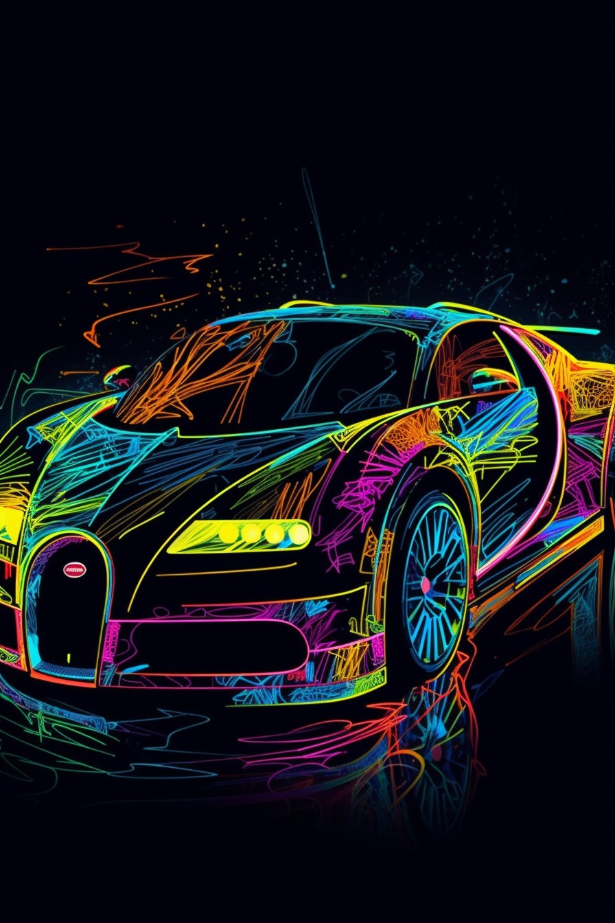 Bugatti Neon Digital Art Download - Etsy
