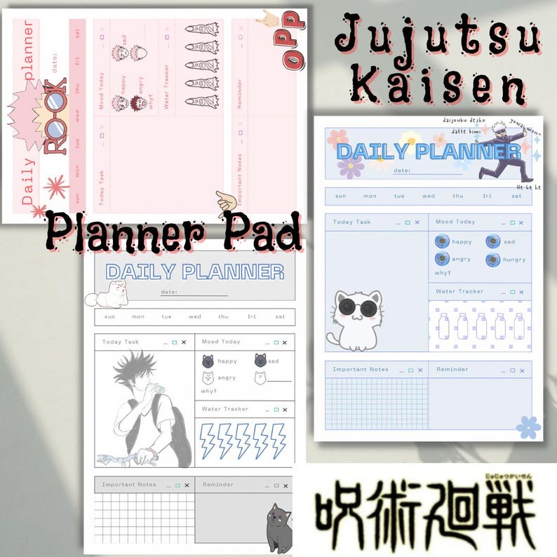 JUJUTSU KAISEN Anime Themed Printable Digital Planners and Notepad ...