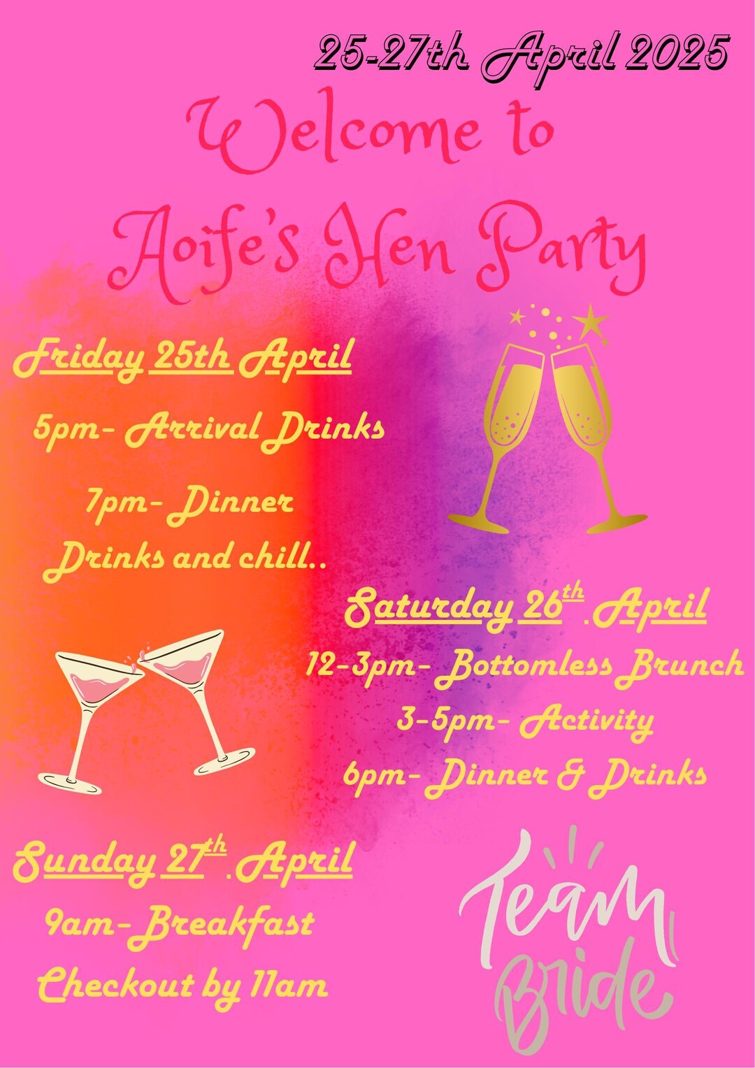 Hen Party Itinerary Template - Etsy UK