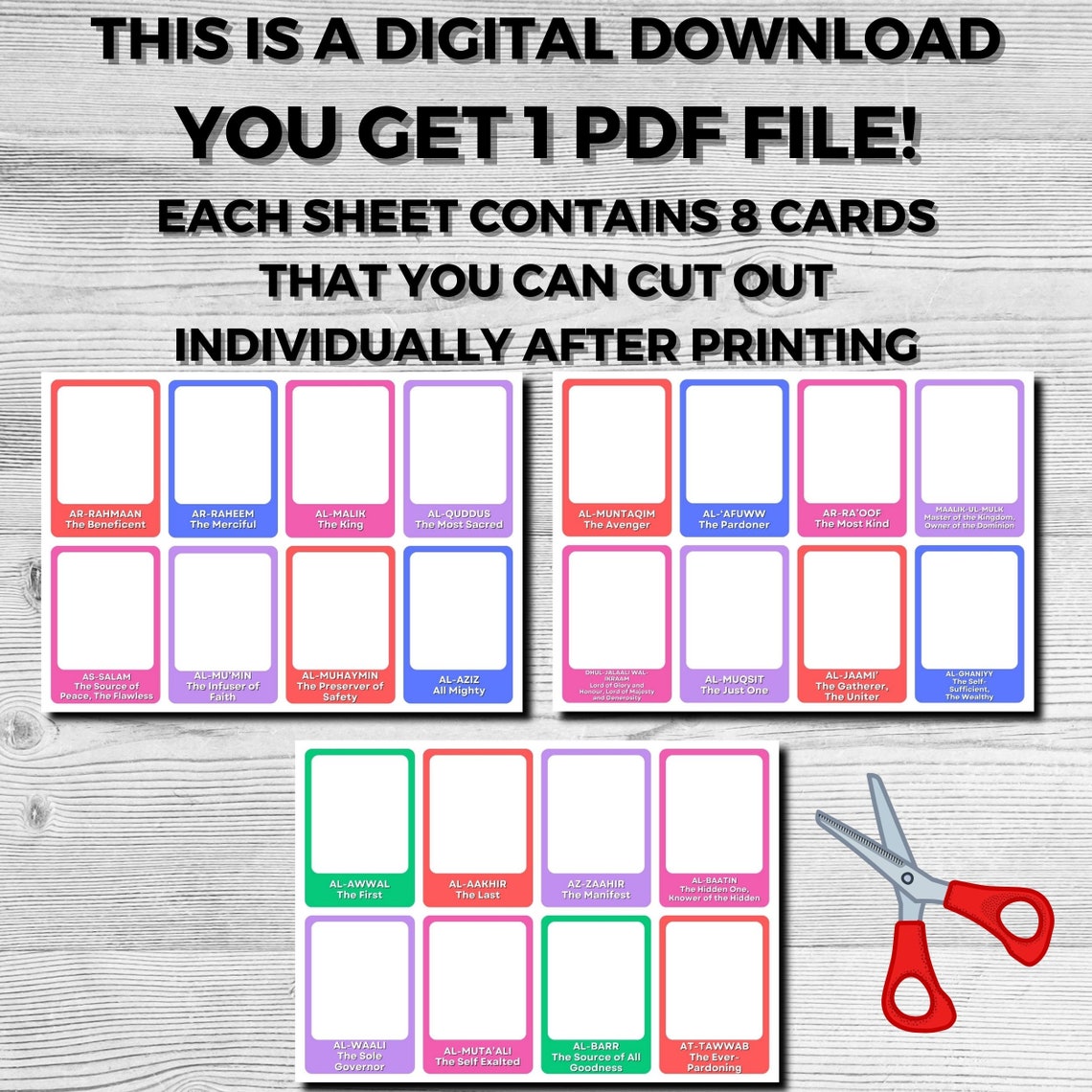 99 Names of Allah, Islamic Flashcards, Ramadan, Muslim Children ...