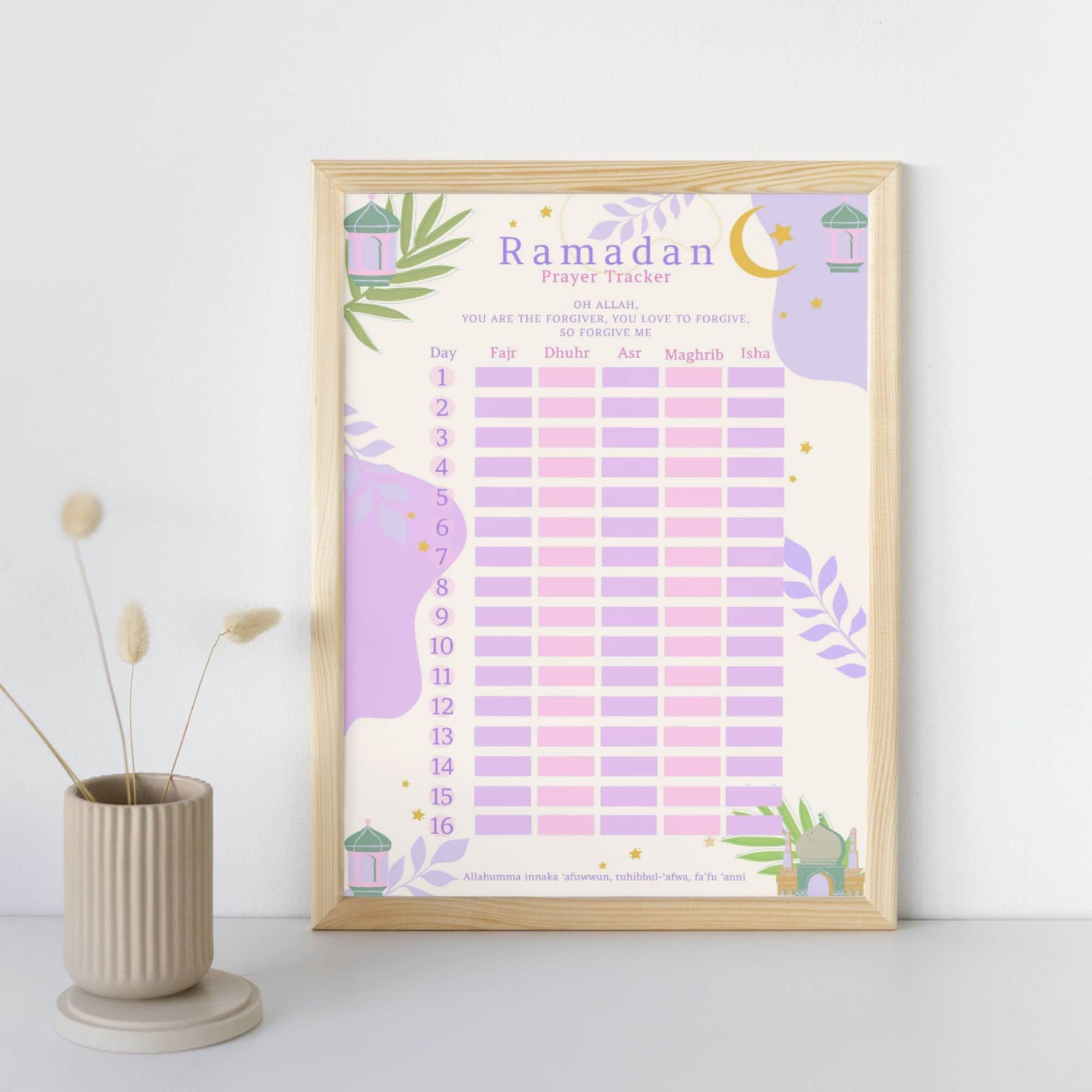 Printable Ramadan Prayer Tracker, Islamic BOHO, Muslim Planner, Muslim ...