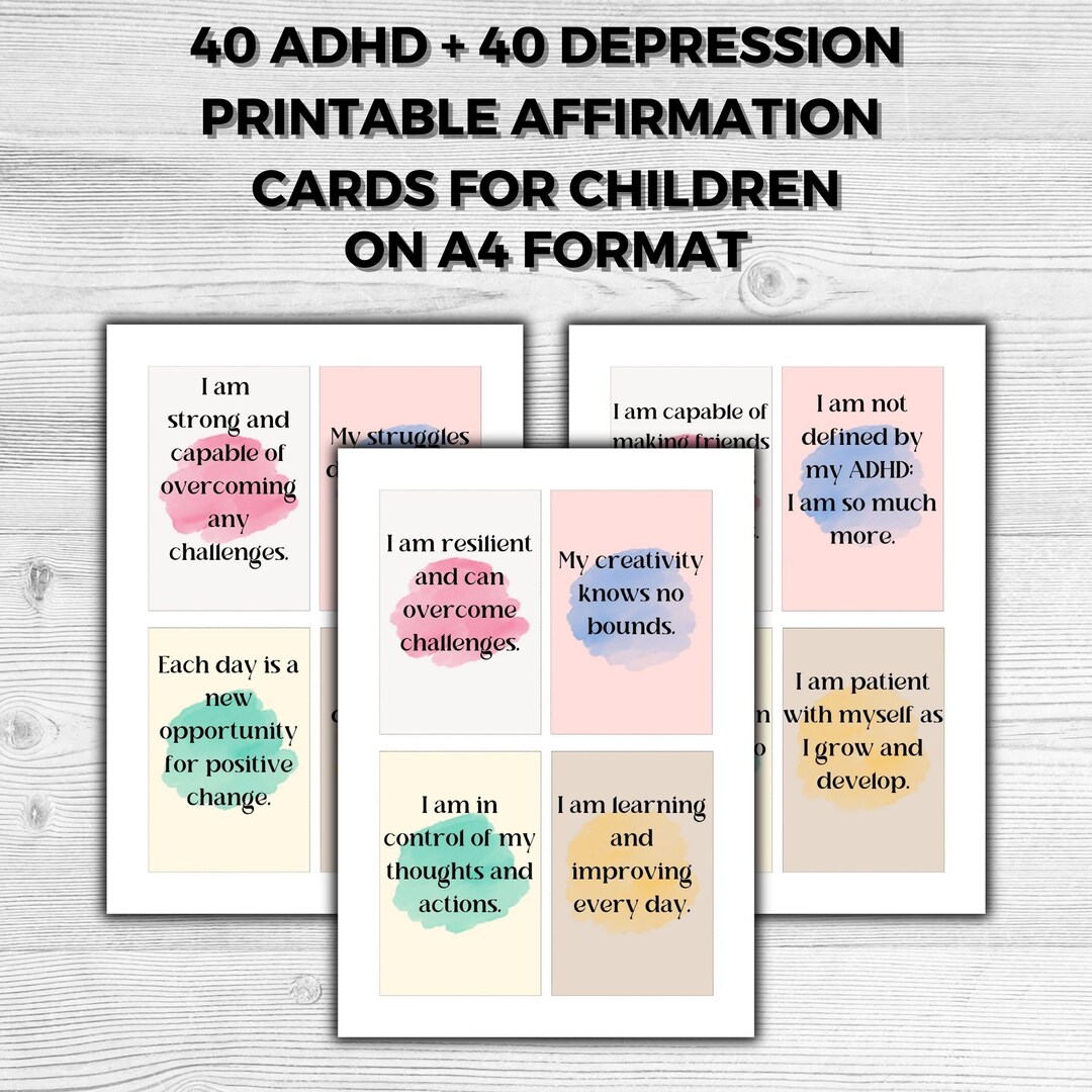 ADHD Depression Positive Affirmation Cards for Children, Motivational ...