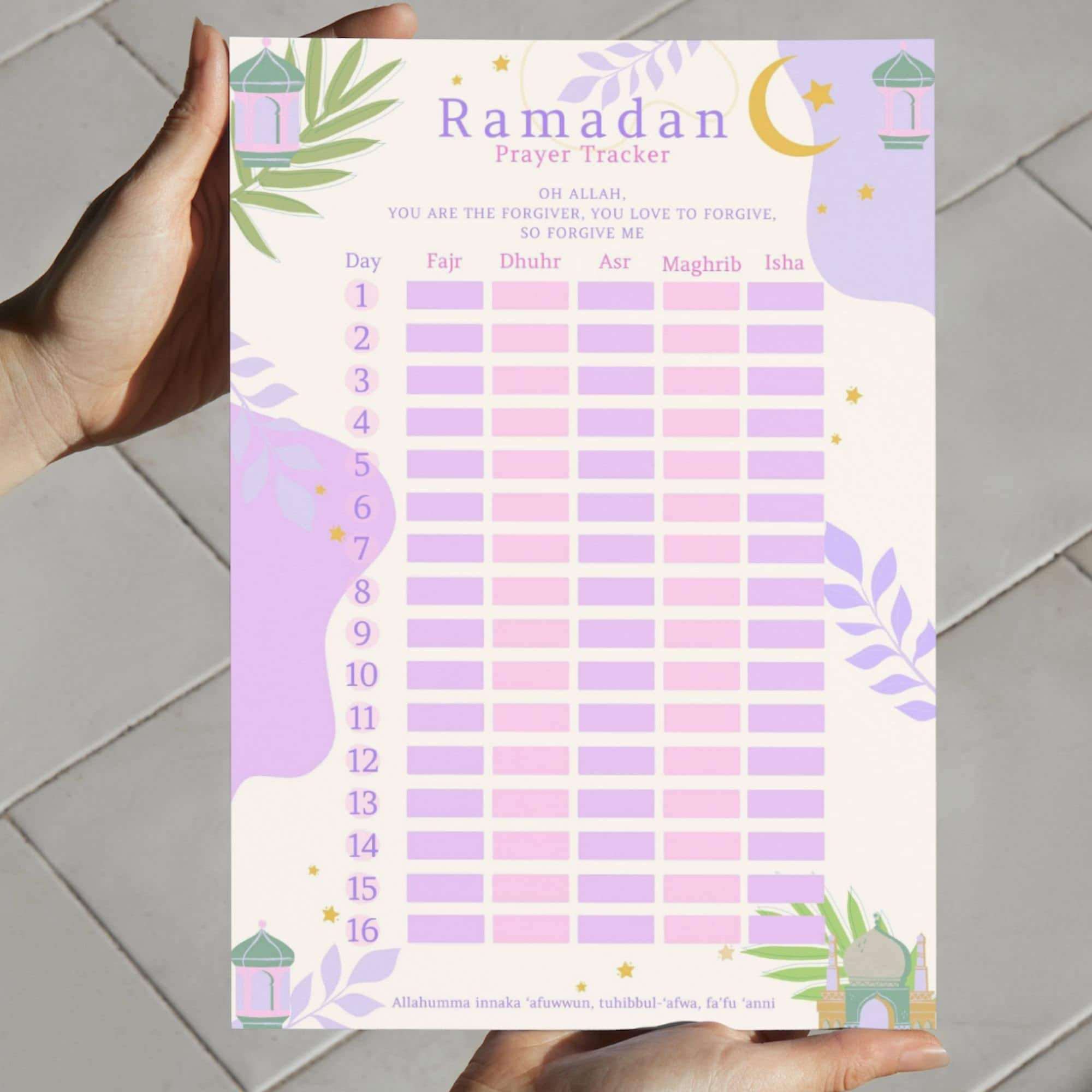 Printable Ramadan Prayer Tracker, Islamic BOHO, Muslim Planner, Muslim ...