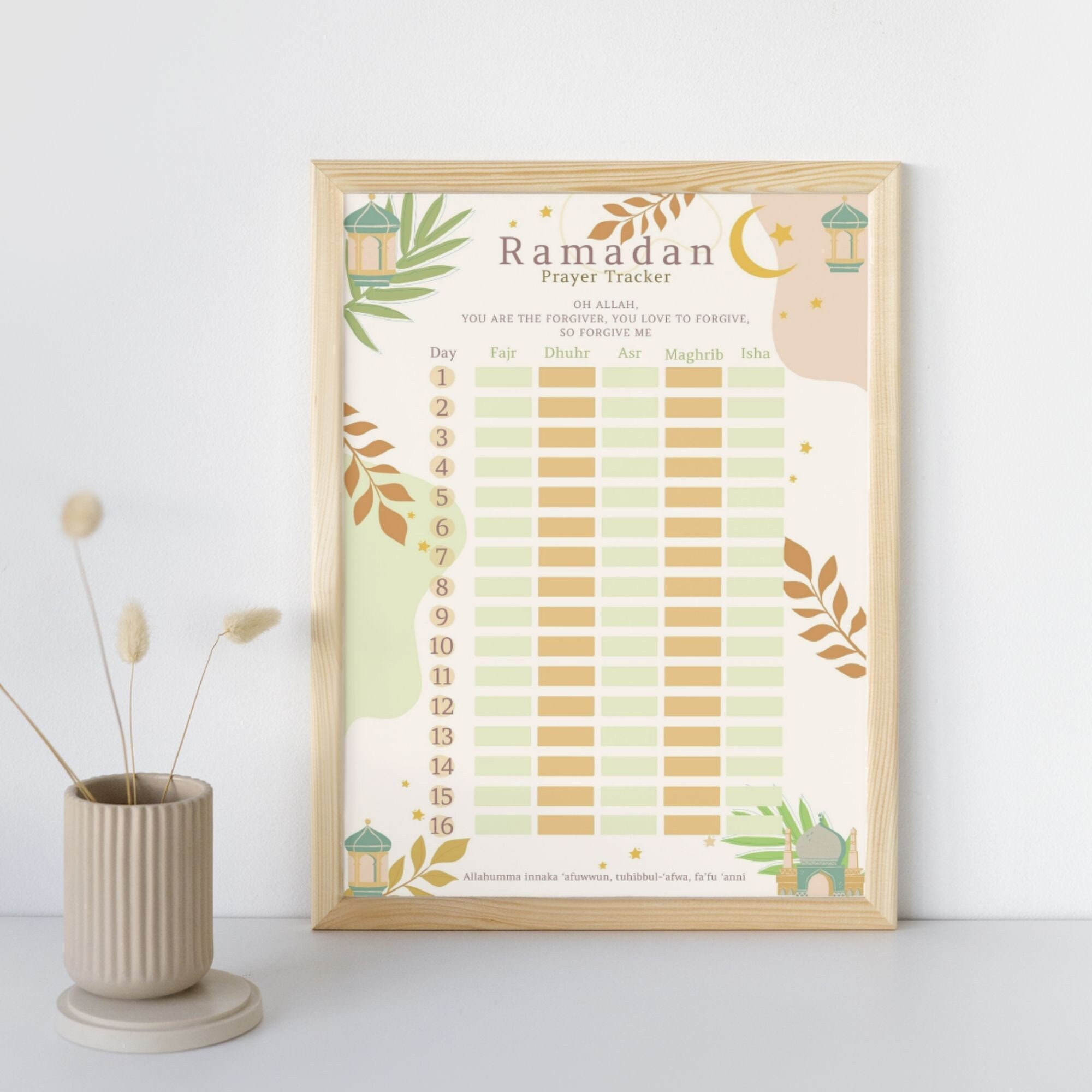 Printable Ramadan Prayer Tracker, Islamic BOHO, Muslim Planner, Muslim ...