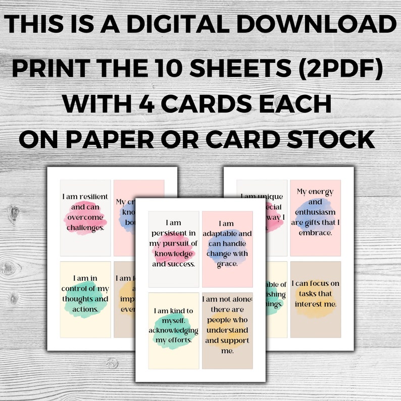 ADHD Positive Affirmation Cards Printable for Adults, ADD Digital ...