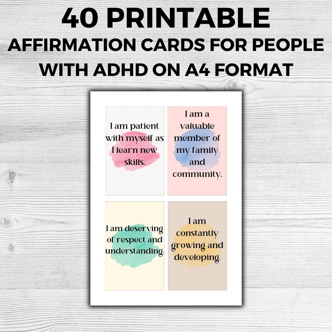 ADHD Positive Affirmation Cards Printable for Adults, ADD Digital ...