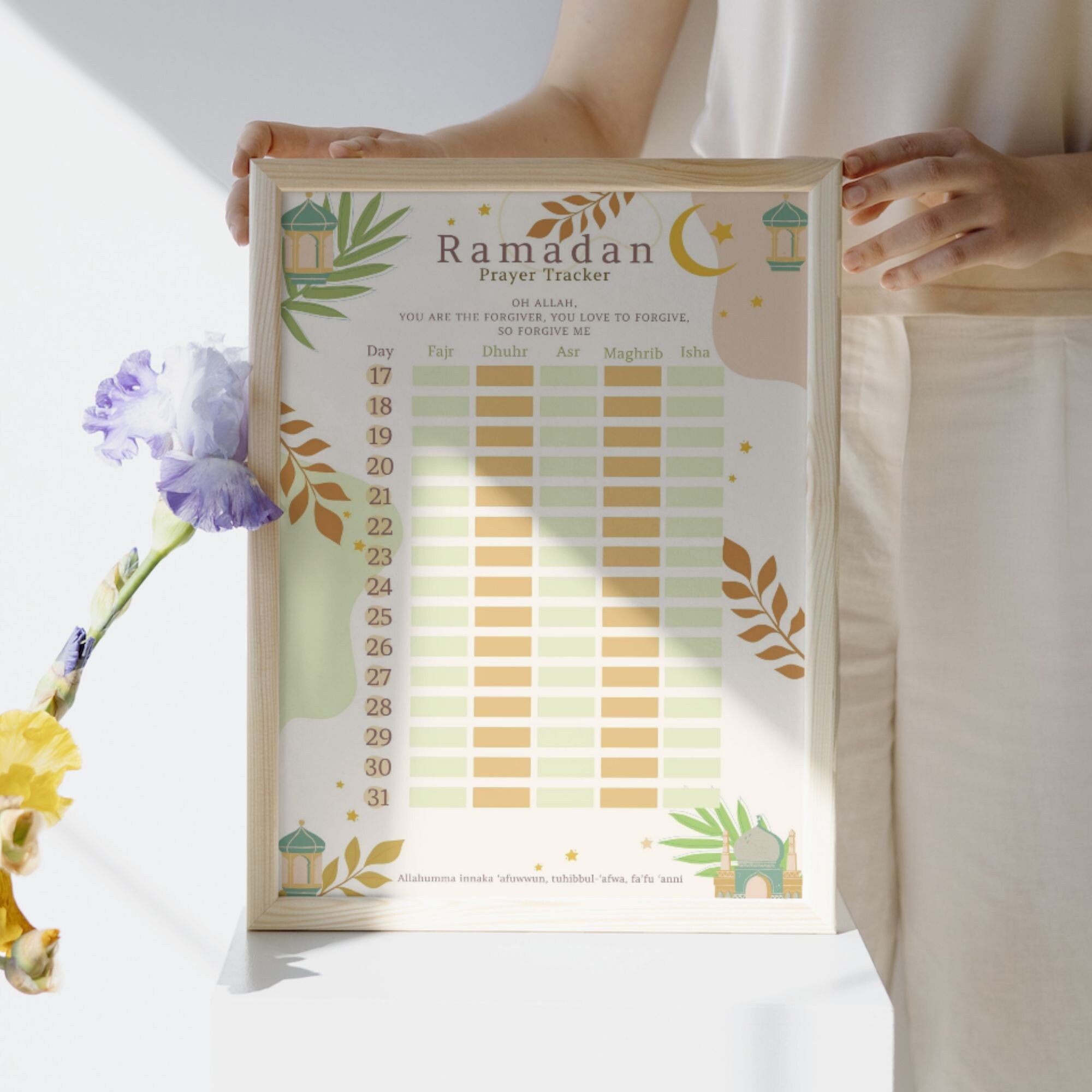 Printable Ramadan Prayer Tracker, Islamic BOHO, Muslim Planner, Muslim ...