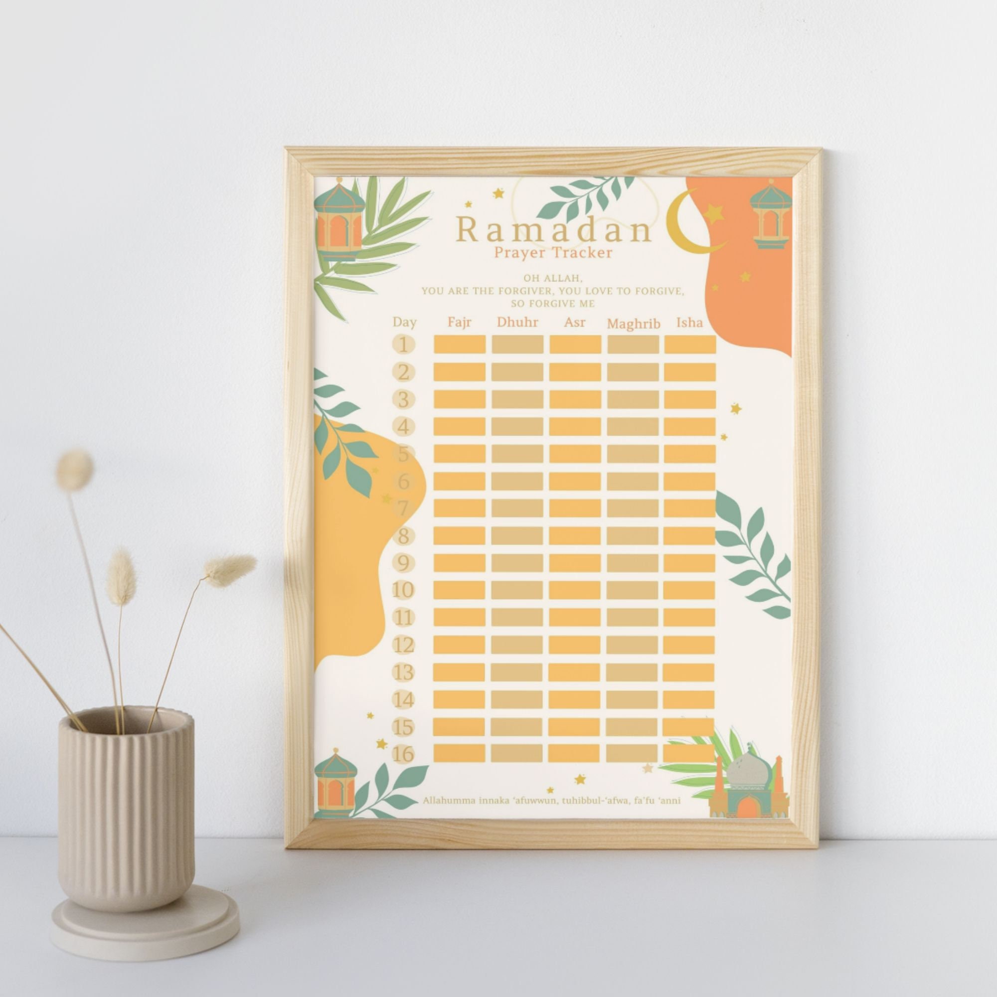 Printable Ramadan Prayer Tracker, Islamic BOHO, Muslim Planner, Muslim ...