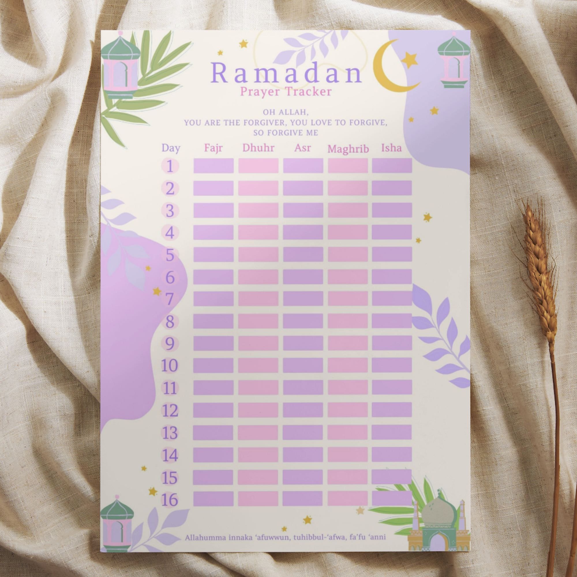 Printable Ramadan Prayer Tracker, Islamic BOHO, Muslim Planner, Muslim ...