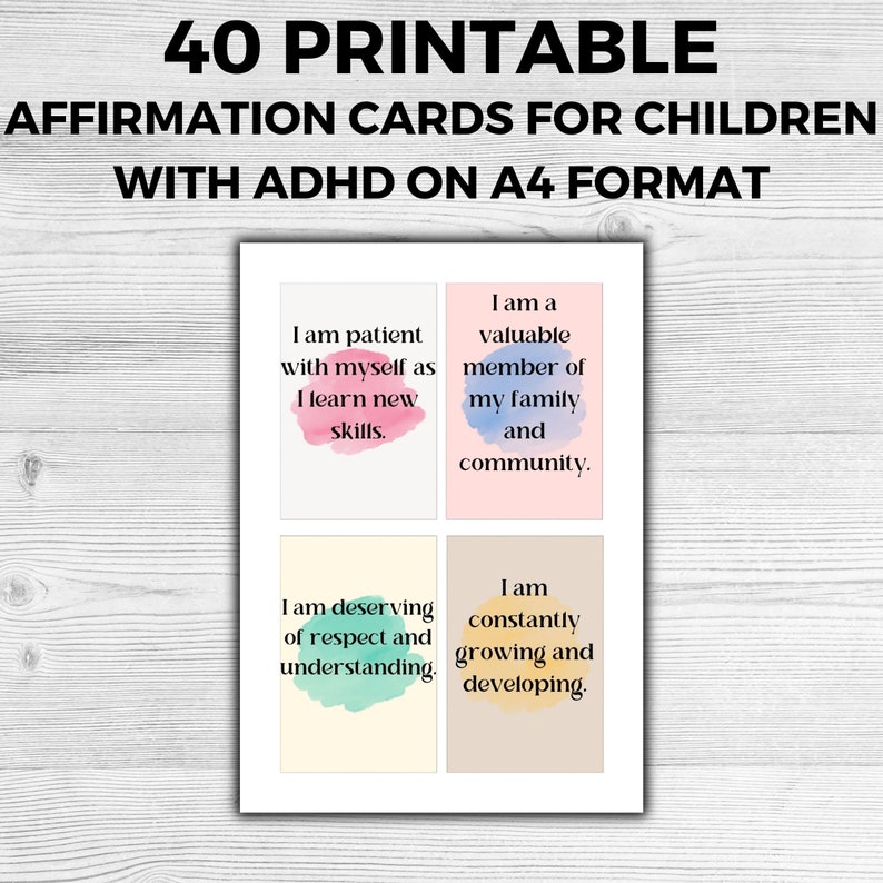 ADHD Positive Affirmation Cards Printable for Children, Motivational ...